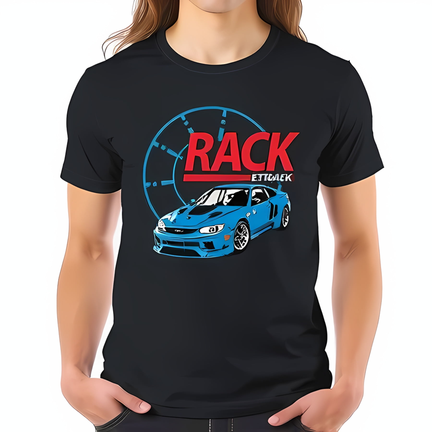Stylish Black Cotton Short Sleeve T-Shirt with Blue Sports Car Graphic ...