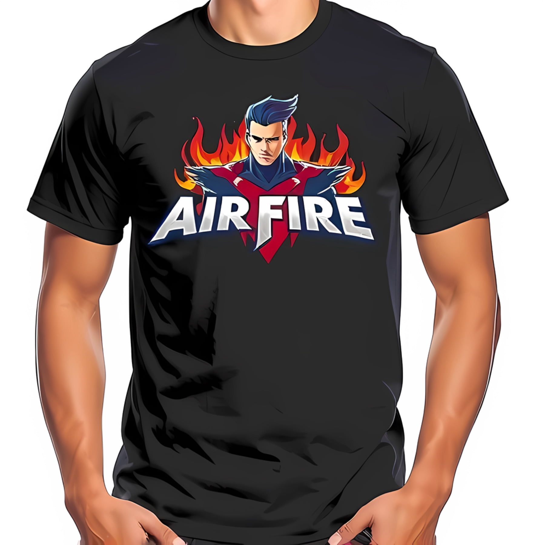 Stylish Black Cotton Short Sleeve T-Shirt with Bold 'AIR FIRE' Graphic ...