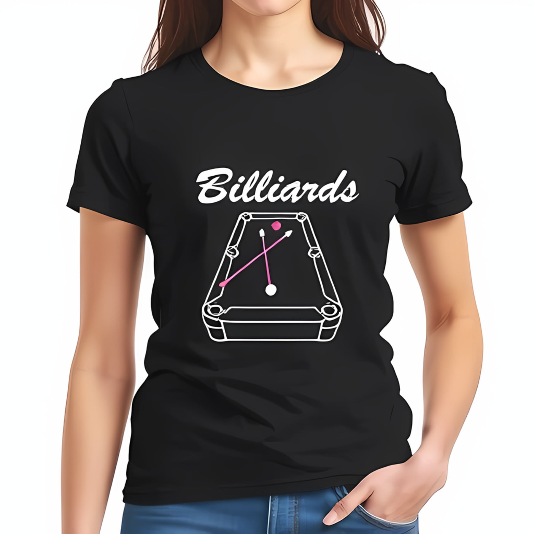Stylish Black Cotton Short Sleeve T-Shirt with Bold 'Billiards' Text ...
