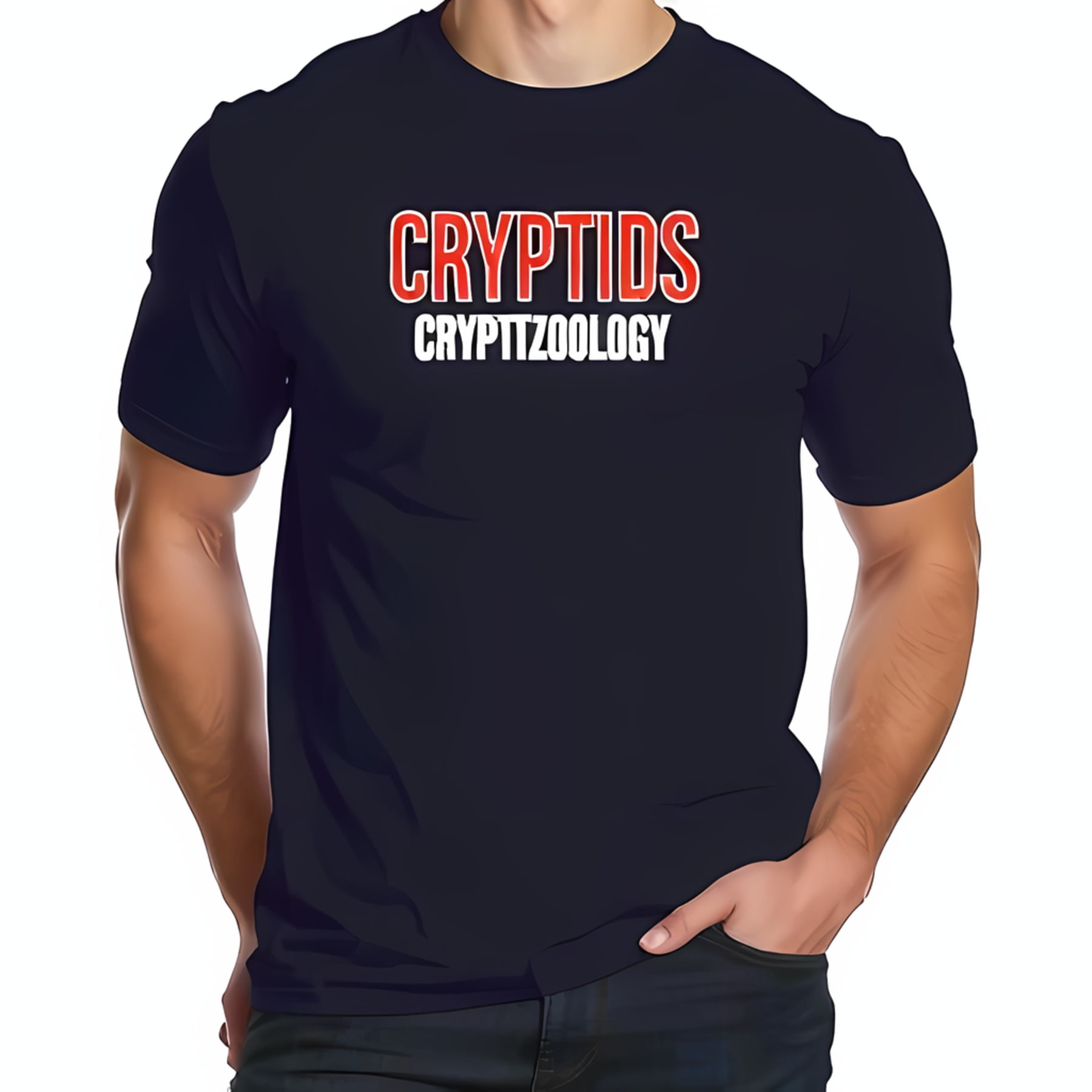 Stylish Black Cotton Short Sleeve T-Shirt with Bold 'CRYPTIDS' Design ...