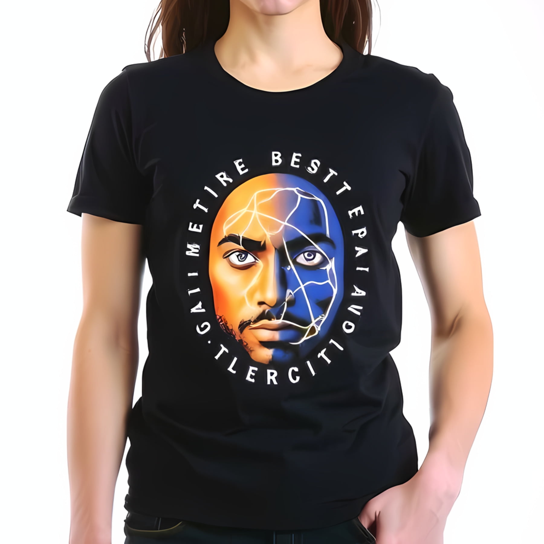 Stylish Black Cotton Short Sleeve T-Shirt with Bold Circular Graphic ...