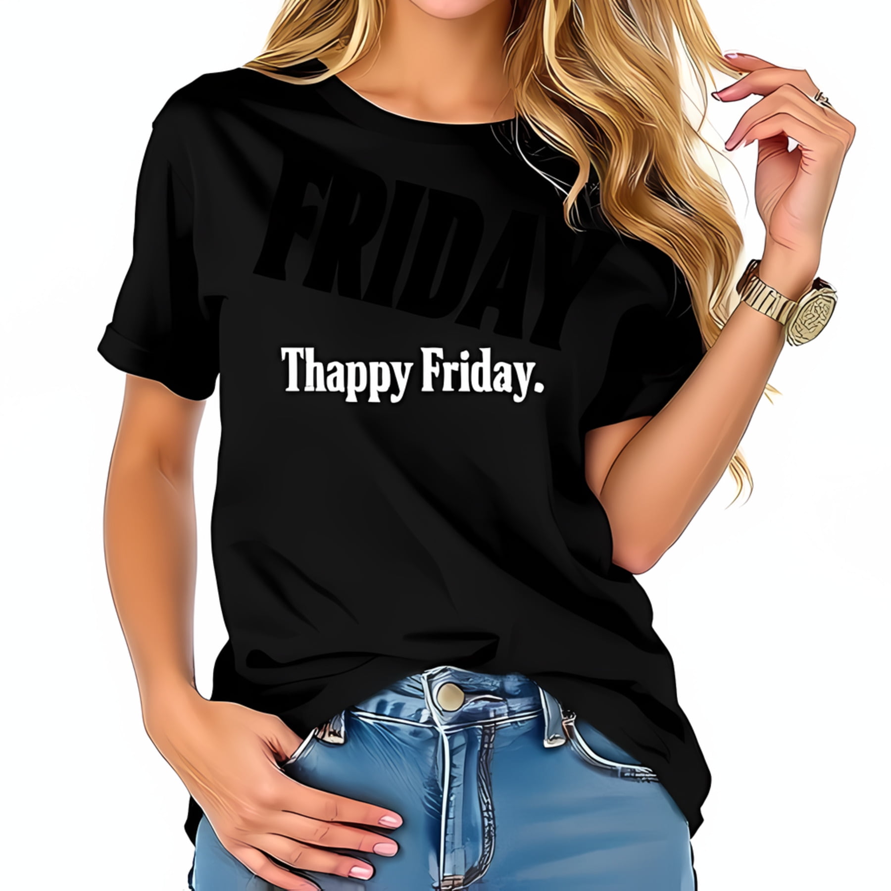 Stylish Black Cotton Short Sleeve T-Shirt with Bold 'FRIDAY' Print and ...
