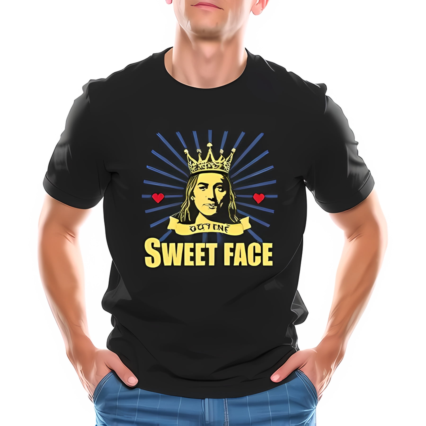 Stylish Black Cotton Short Sleeve T-Shirt with Bold Graphic Portrait ...