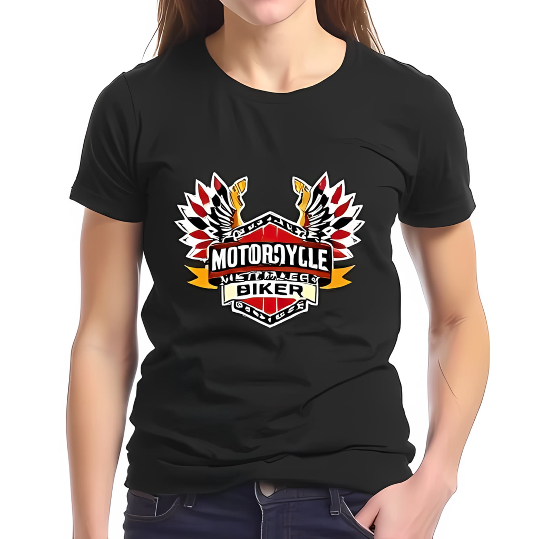 Stylish Black Cotton Short Sleeve T-Shirt with Bold Motorcycle Red ...