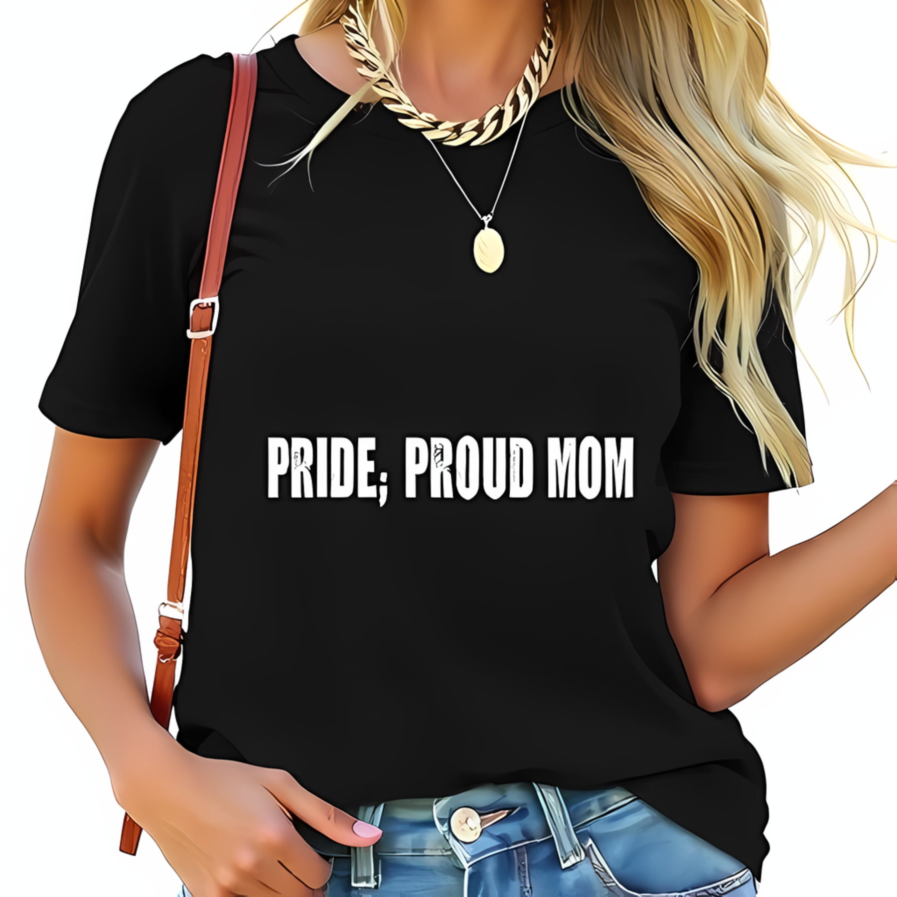 Stylish Black Cotton Short Sleeve T-Shirt with Bold " PRIDE; PROUD MOM ...