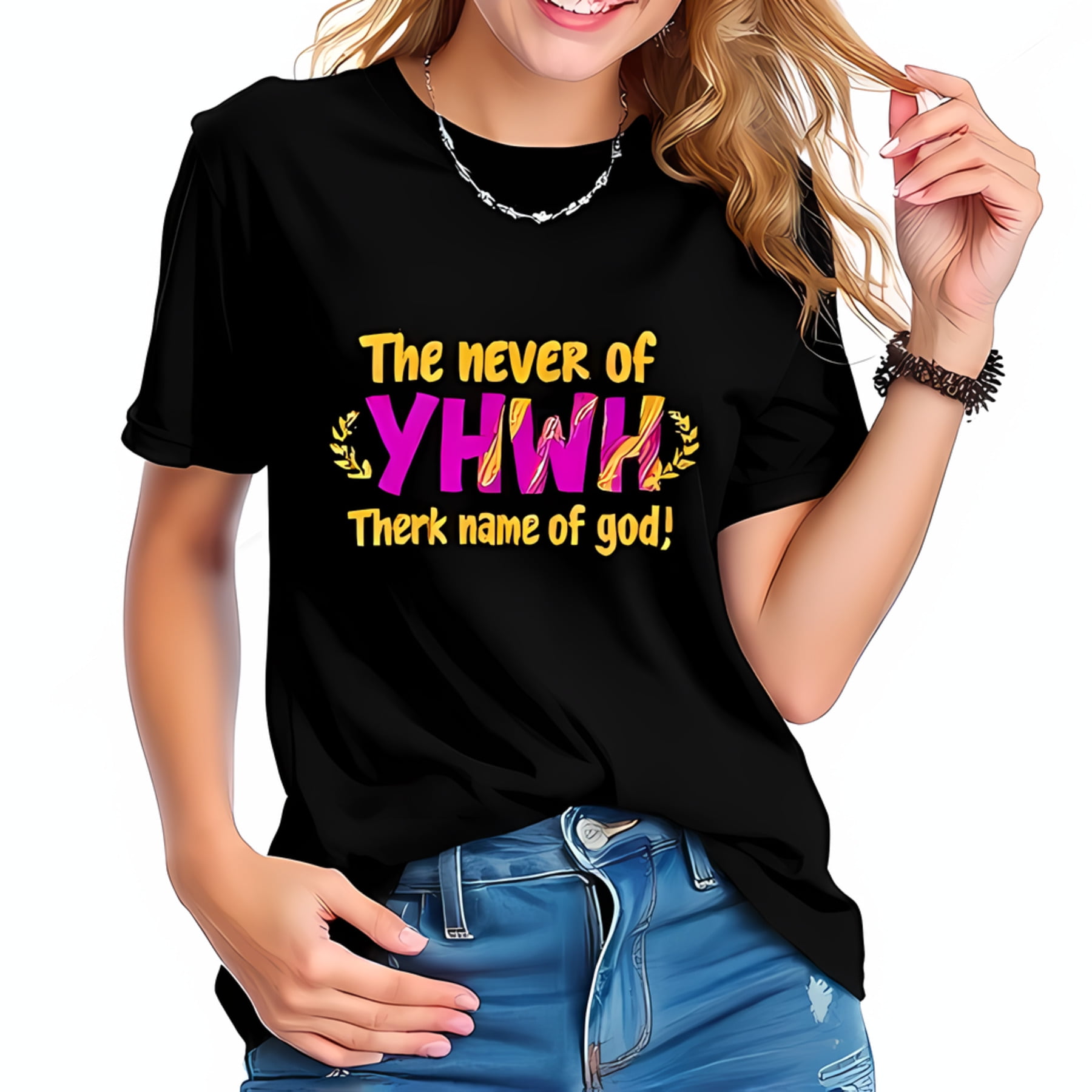 Stylish Black Cotton Short Sleeve T-Shirt with Bold Pink & Gold Graphic ...