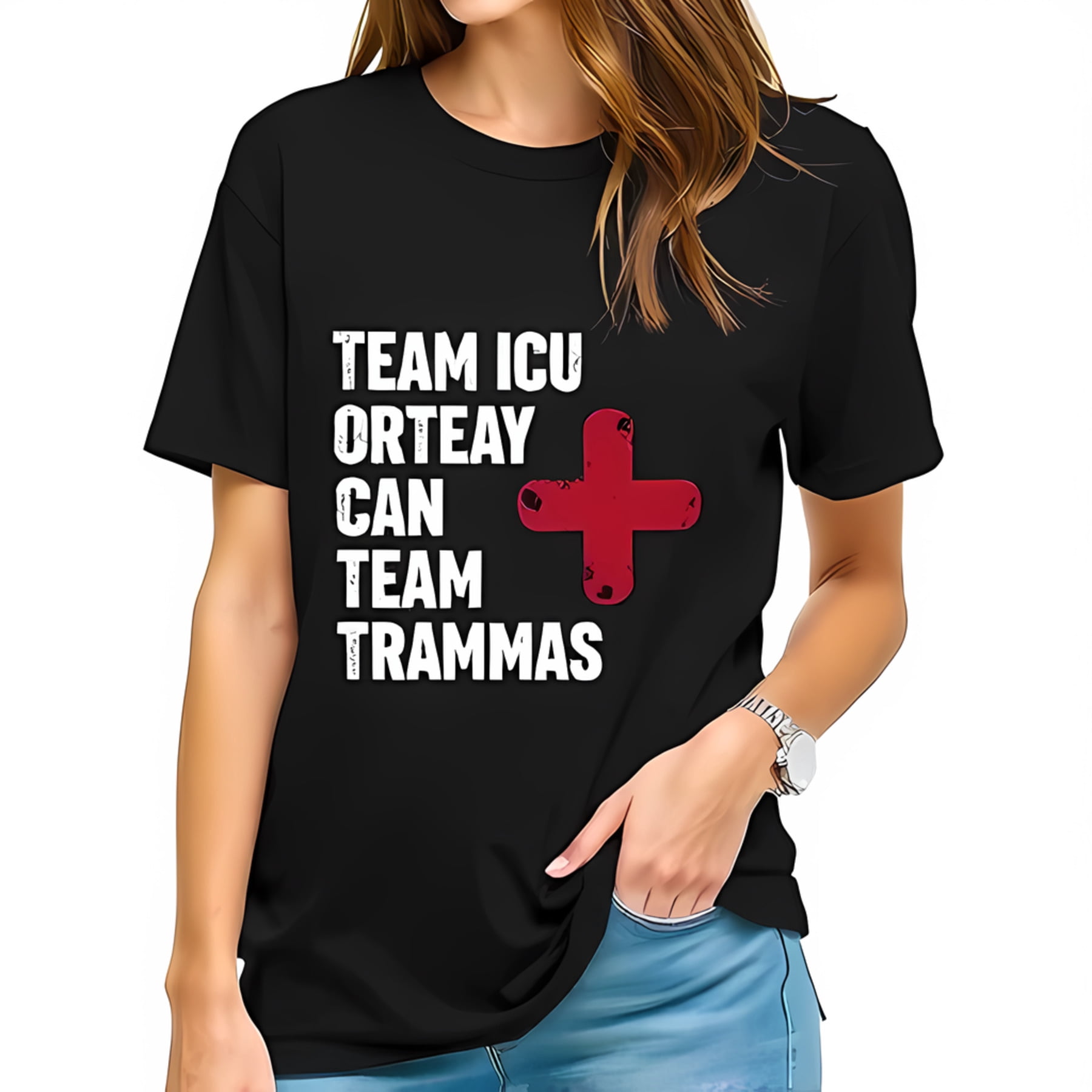 Stylish Black Cotton Short Sleeve T-Shirt with Bold " TEAM ICU ORTEAY ...
