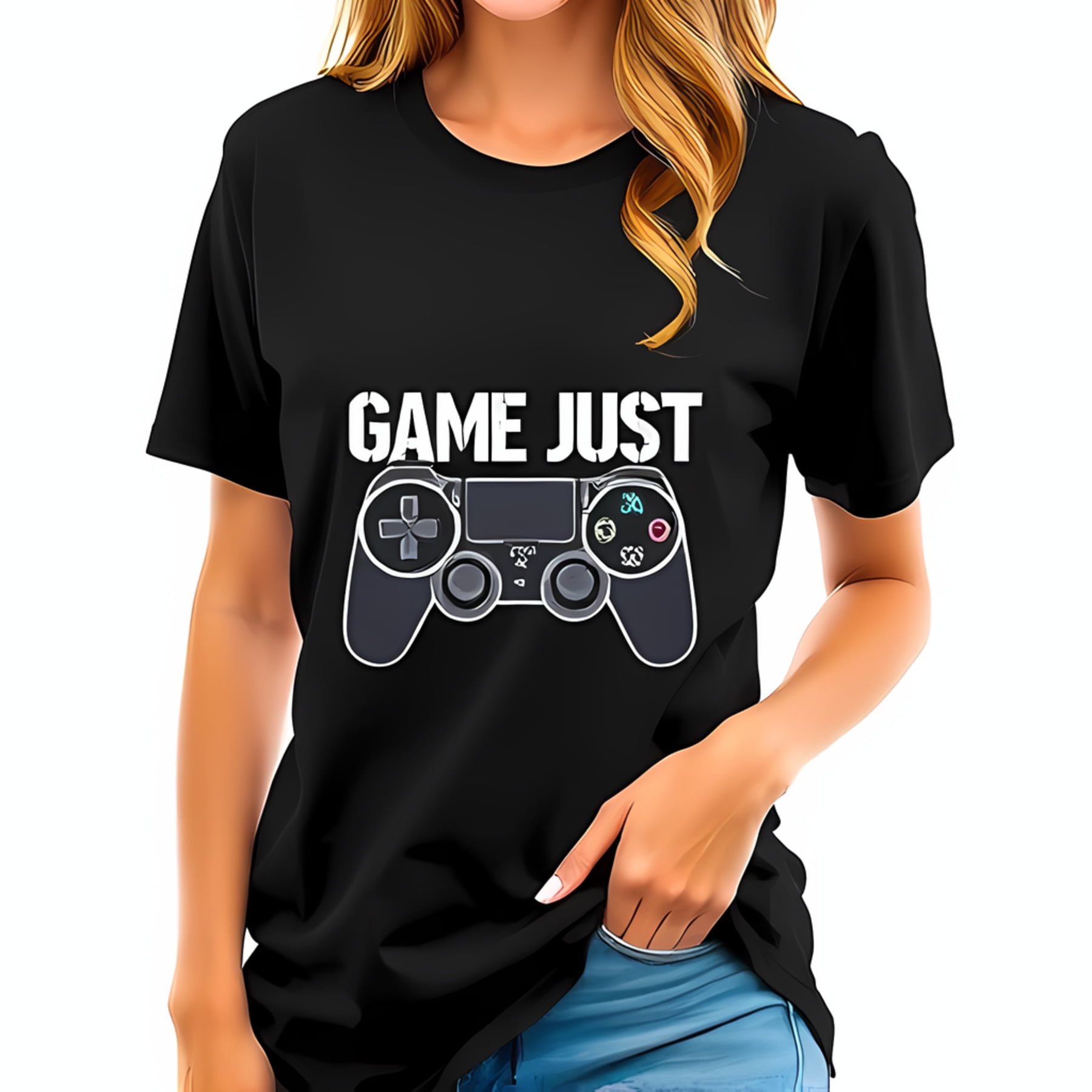 Stylish Black Cotton Short Sleeve T-Shirt with Bold White Controller ...