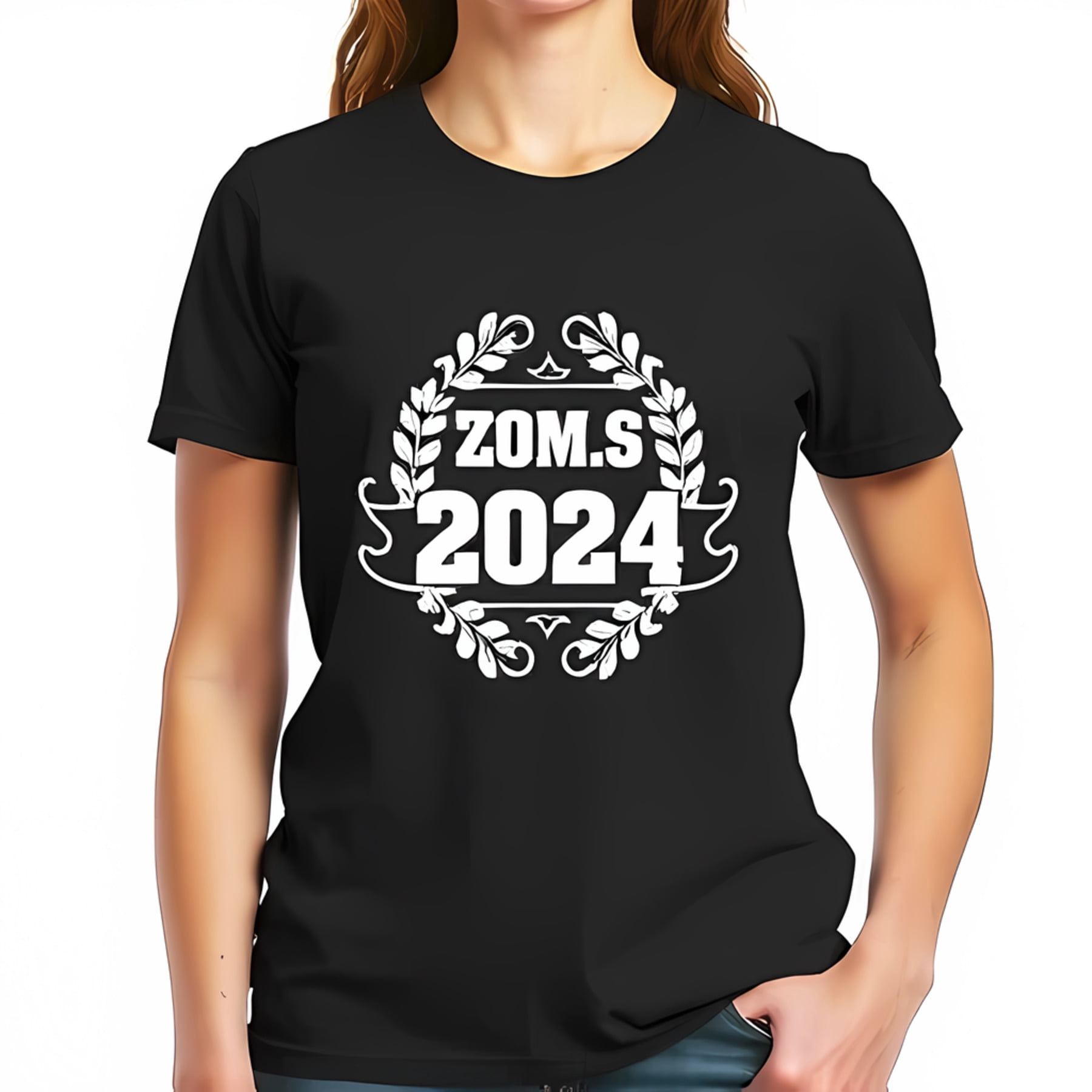 Stylish Black Cotton Short Sleeve T-Shirt with Bold White Laurel Wreath ...