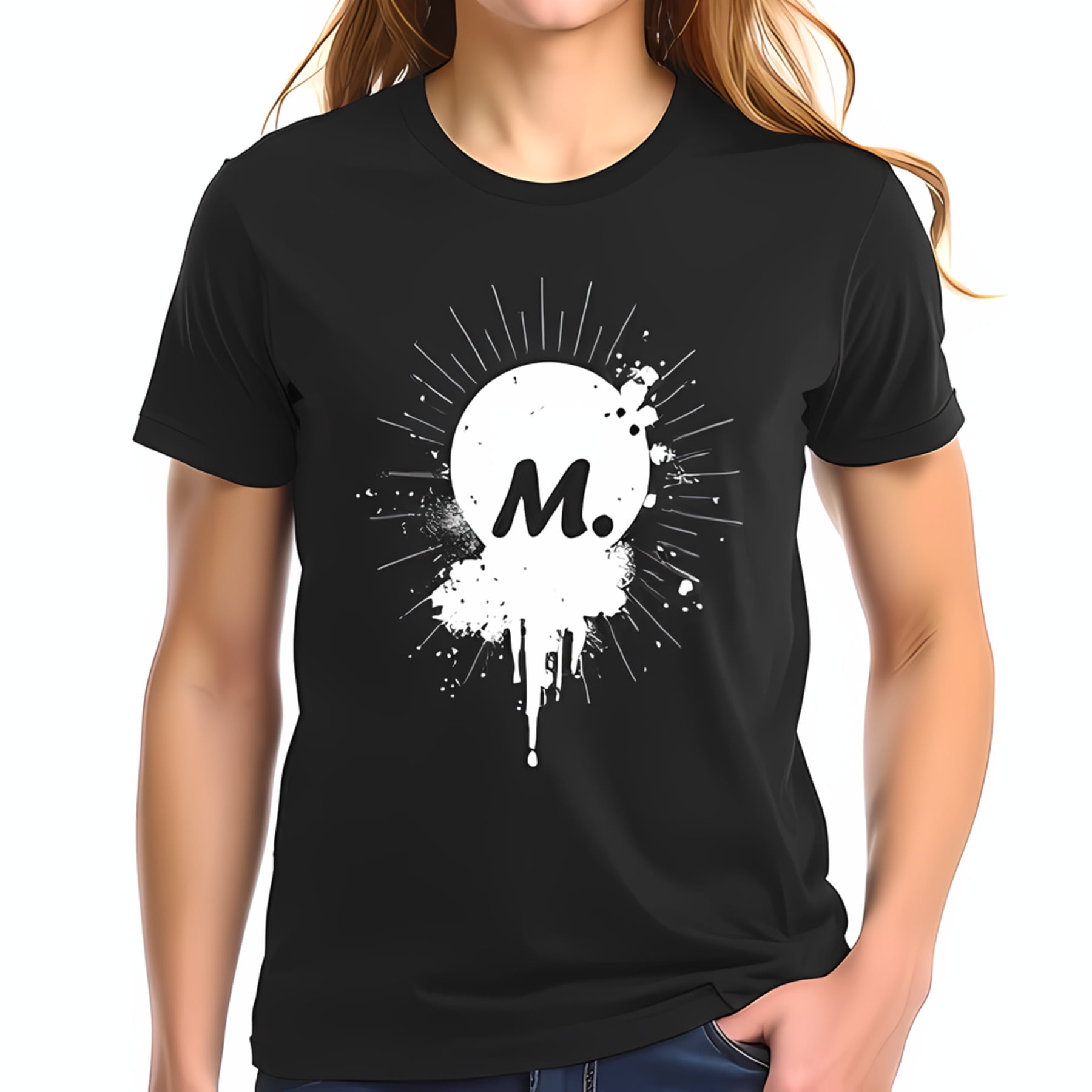Stylish Black Cotton Short Sleeve T-Shirt with Bold White Splat Graphic ...