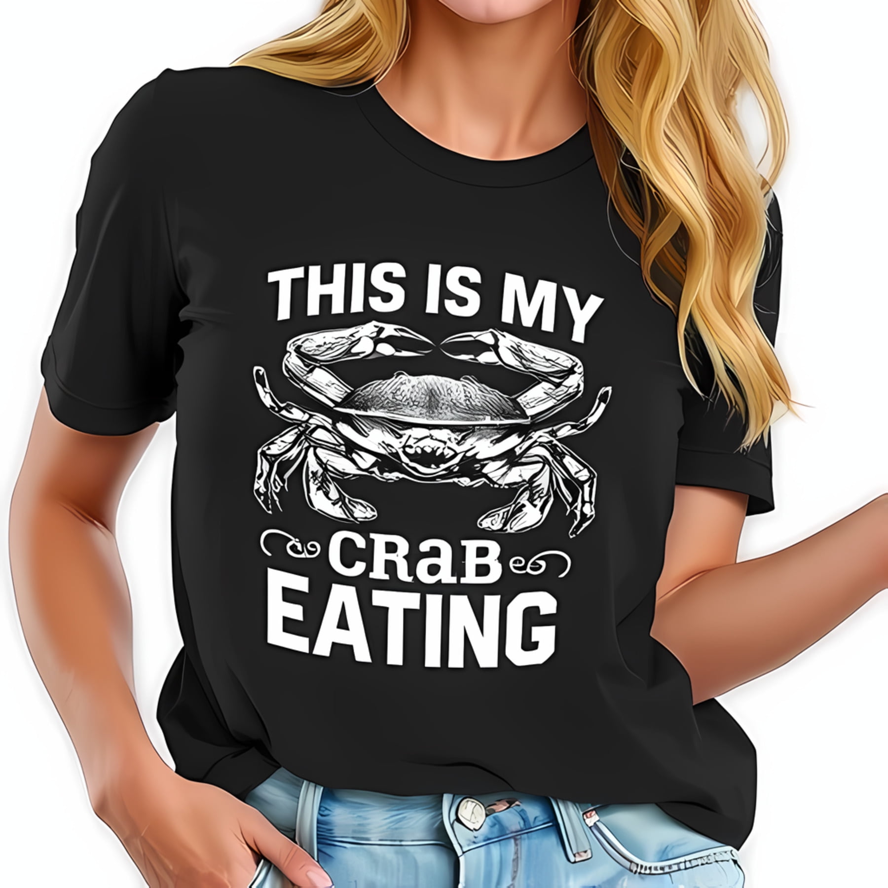 Stylish Black Cotton Short Sleeve T-Shirt with Central Crab Graphic and ...