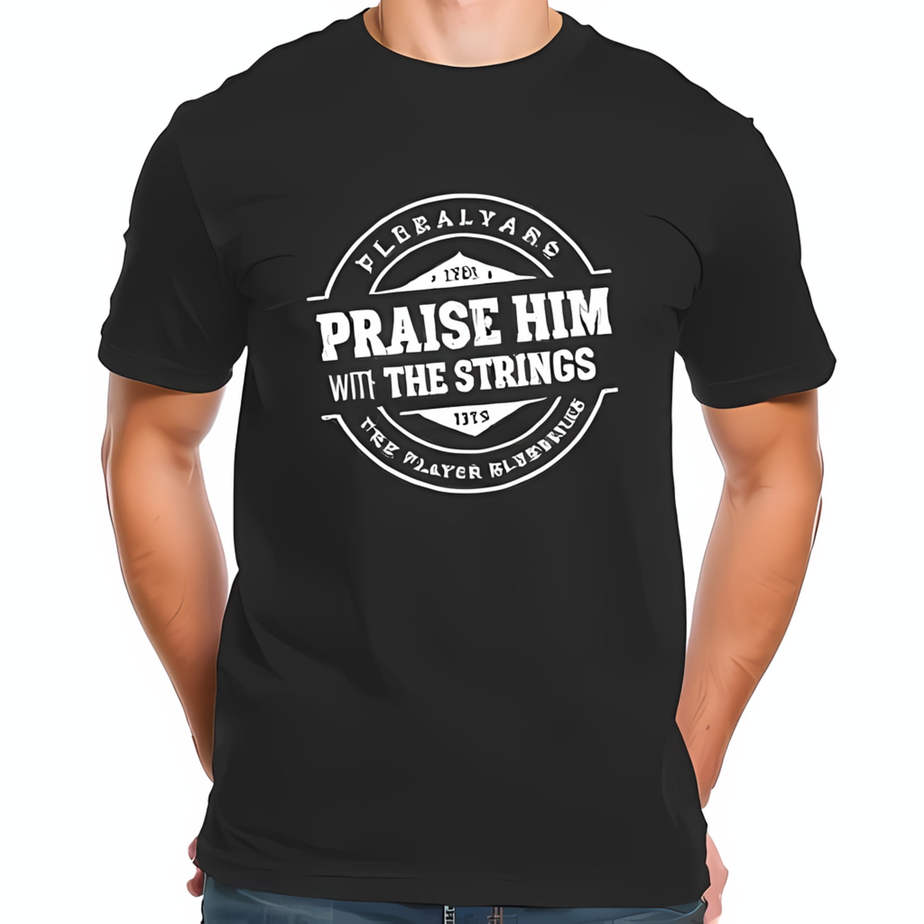 Stylish Black Cotton Short Sleeve T-Shirt with Circular White Graphic ...