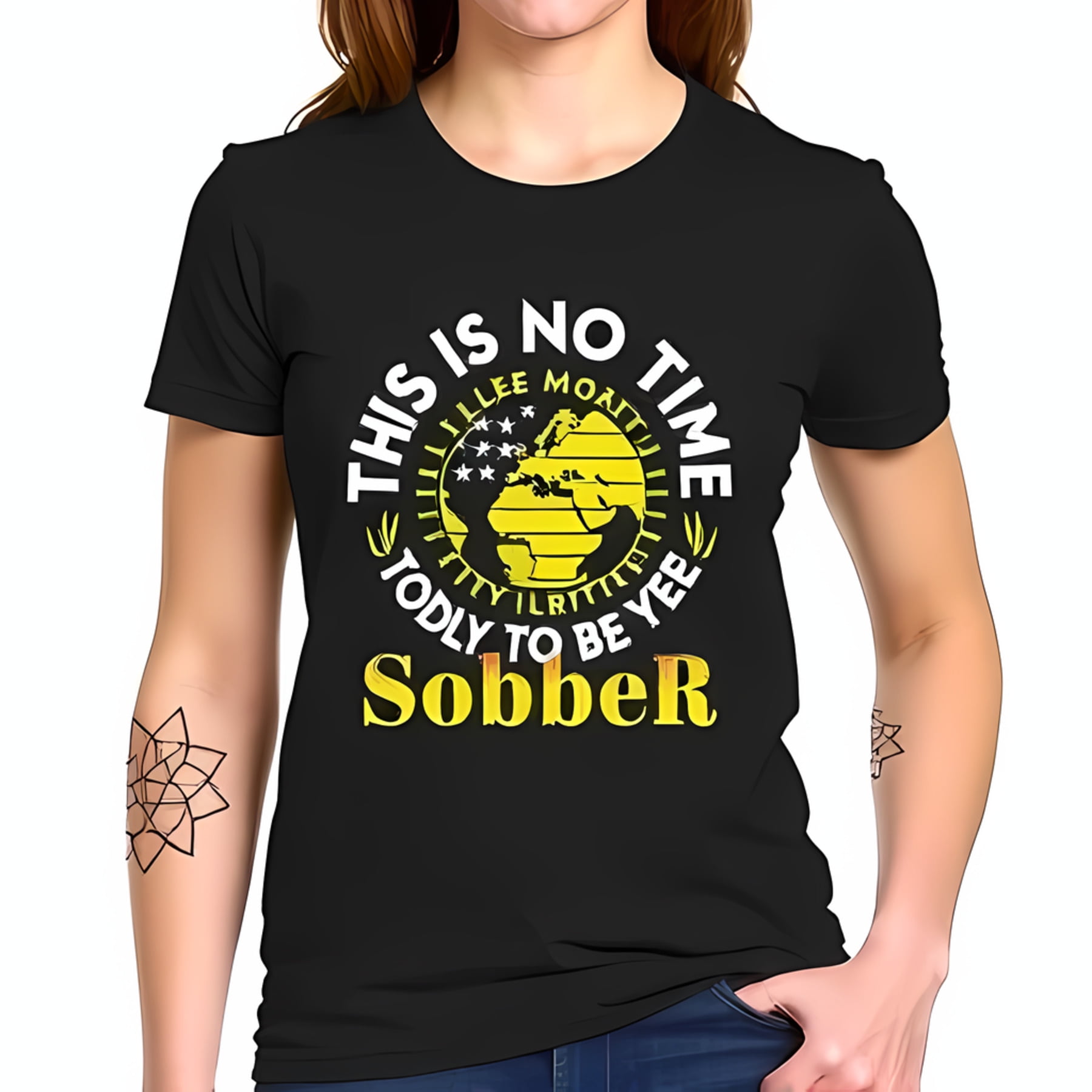 Stylish Black Cotton Short Sleeve T-Shirt with Circular World Map ...