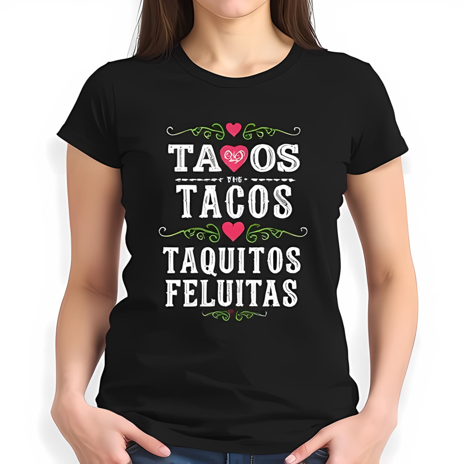 Stylish Black Cotton Short Sleeve T-Shirt with Colorful Mexican Cuisine ...