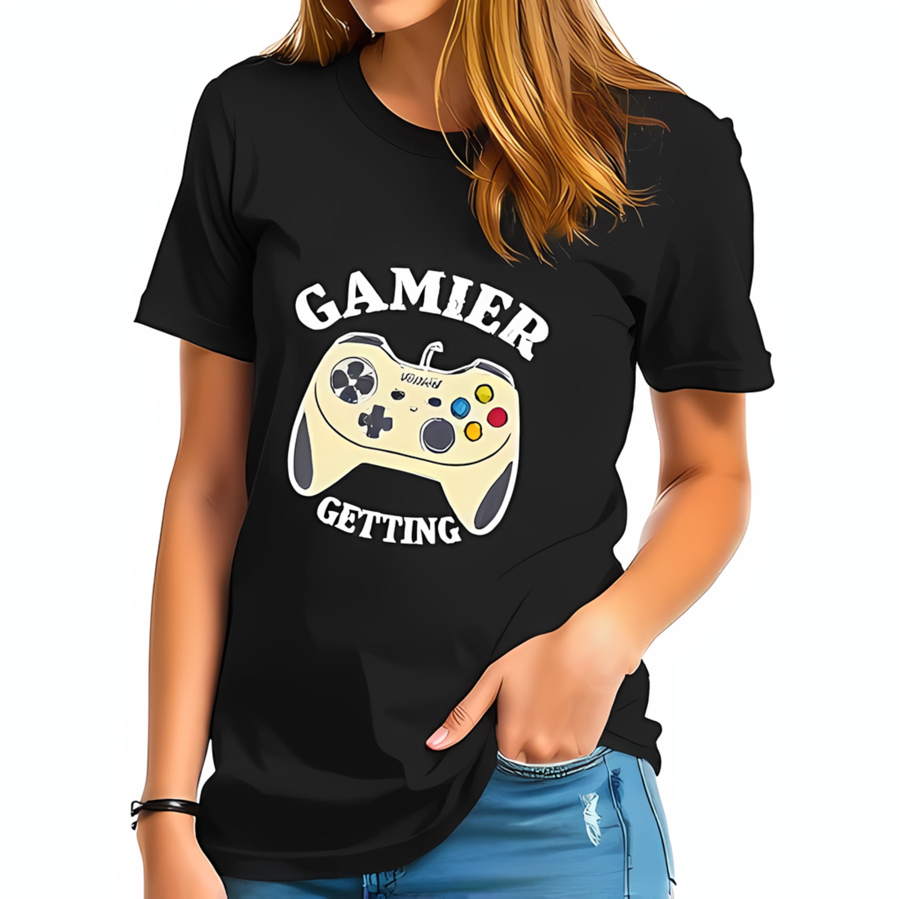 Stylish Black Cotton Short Sleeve T-Shirt with Cream Retro Game ...