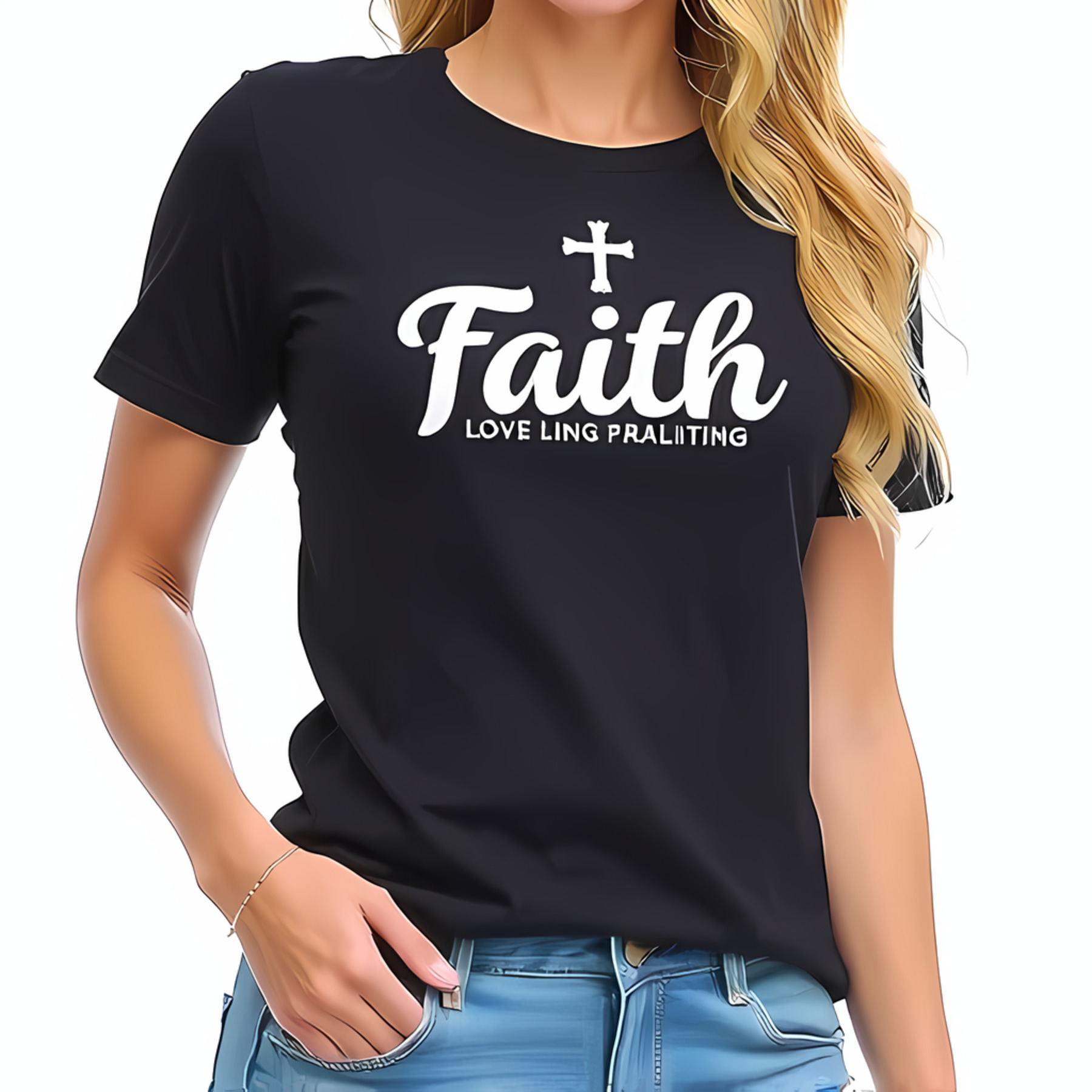Stylish Black Cotton Short Sleeve T-Shirt with Cursive 'Faith' Graphic ...