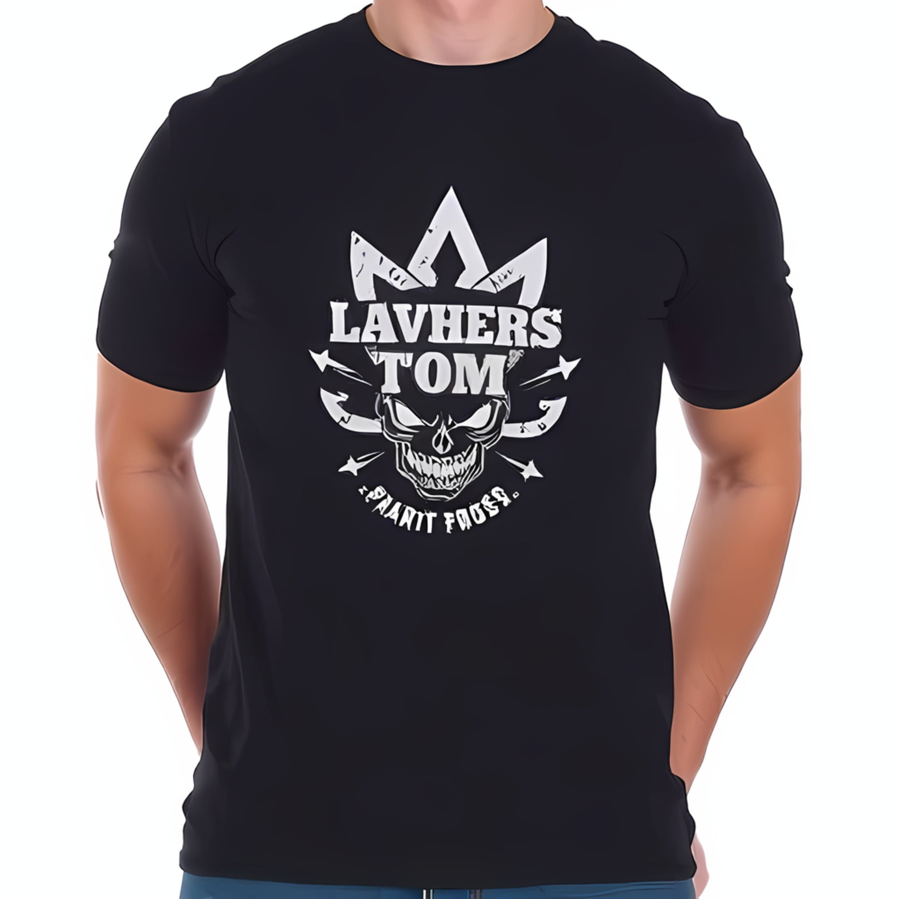 Stylish Black Cotton Short Sleeve T-Shirt with Edgy Design Crown and ...