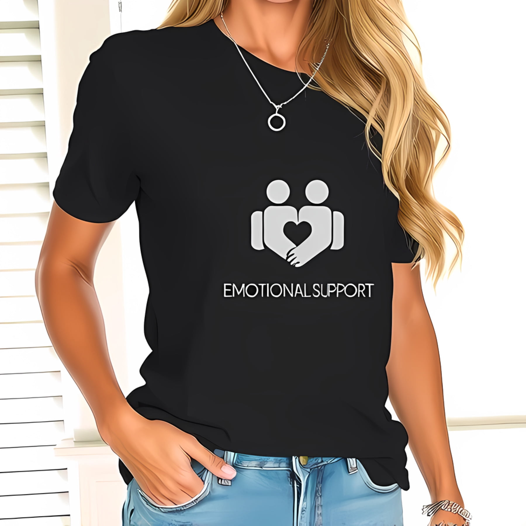 Stylish Black Cotton Short Sleeve T-Shirt with Embracing Figures and ...