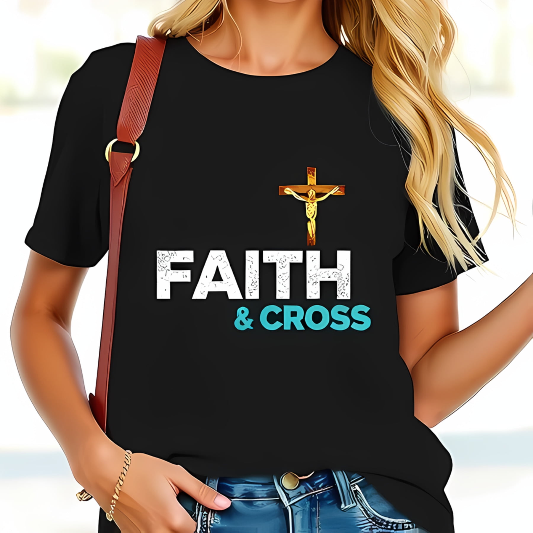 Stylish Black Cotton Short Sleeve T-Shirt with 'FAITH & CROSS' Graphic ...
