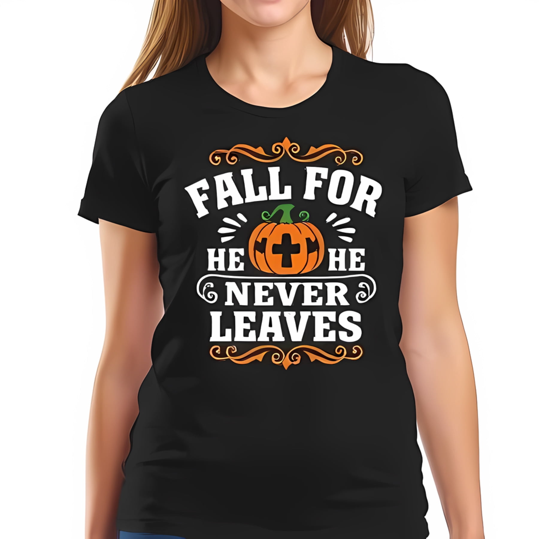 Stylish Black Cotton Short Sleeve T-Shirt with Fall Pumpkin & Cross ...