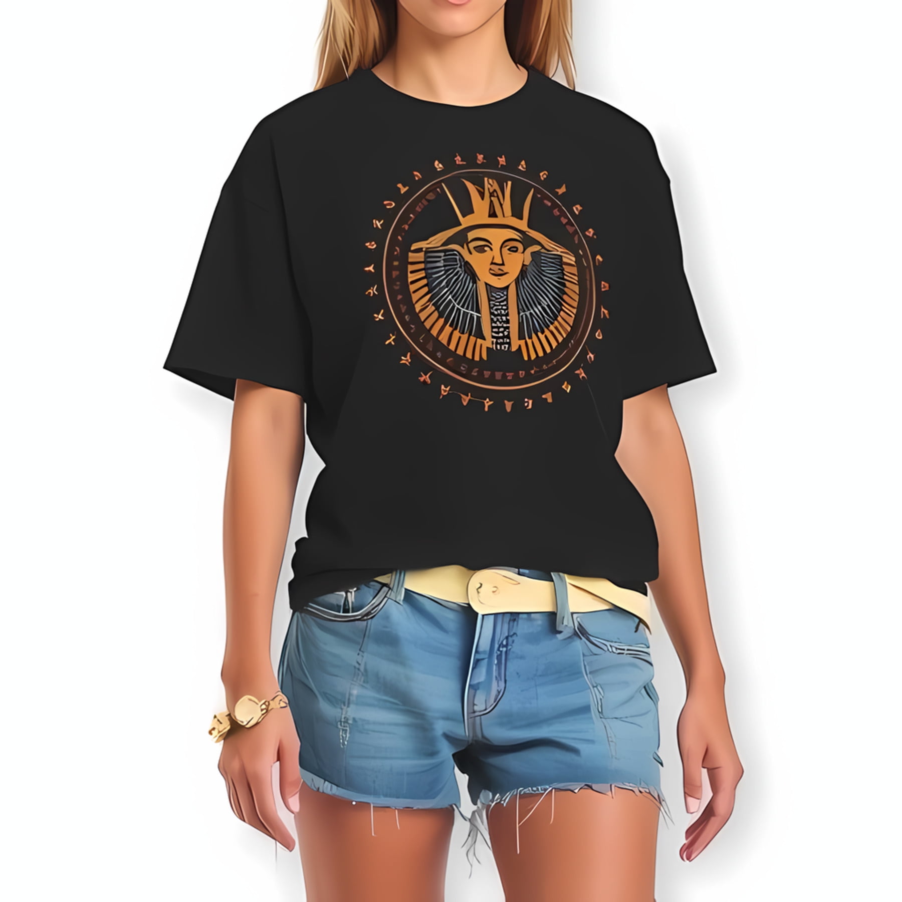 Stylish Black Cotton Short Sleeve T-Shirt with Goddess Graphic Design ...