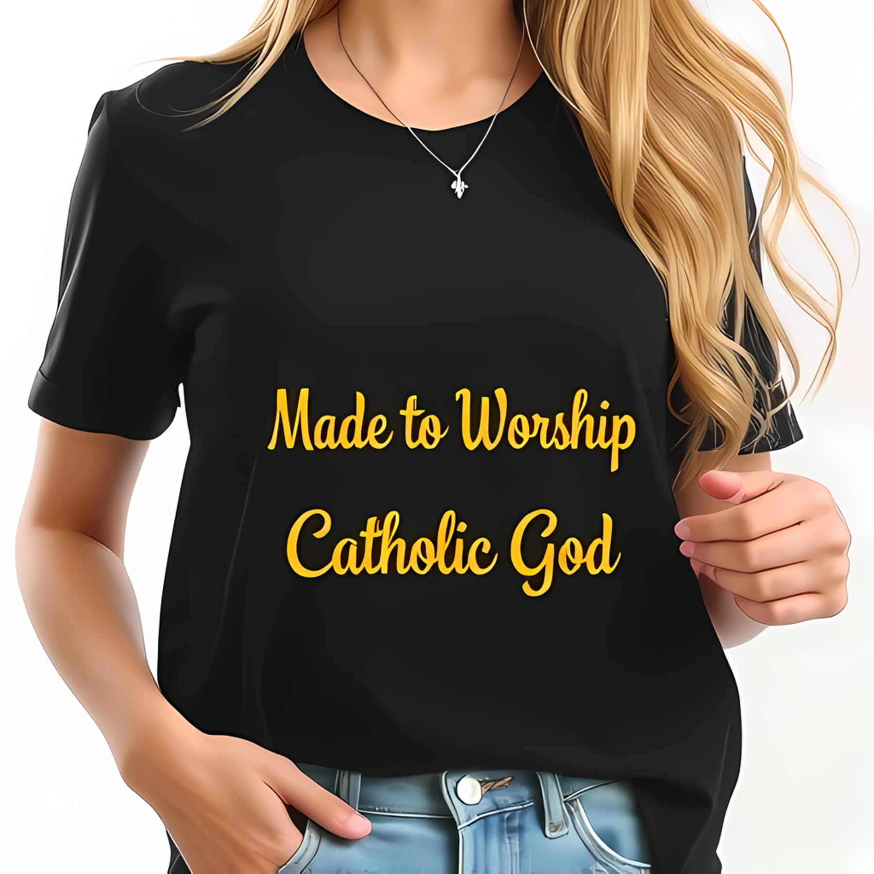 Stylish Black Cotton Short Sleeve T-Shirt with Golden " Made to Worship ...