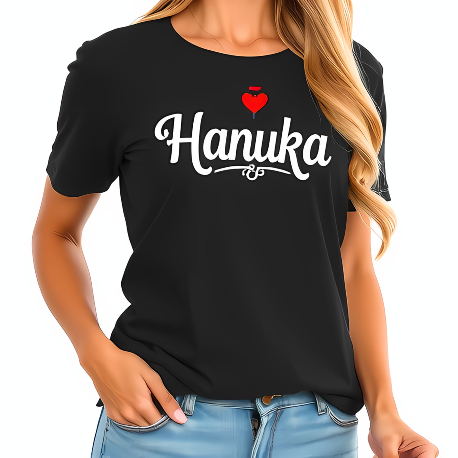 Stylish Black Cotton Short Sleeve T-Shirt with 'Hanuka' in Playful ...