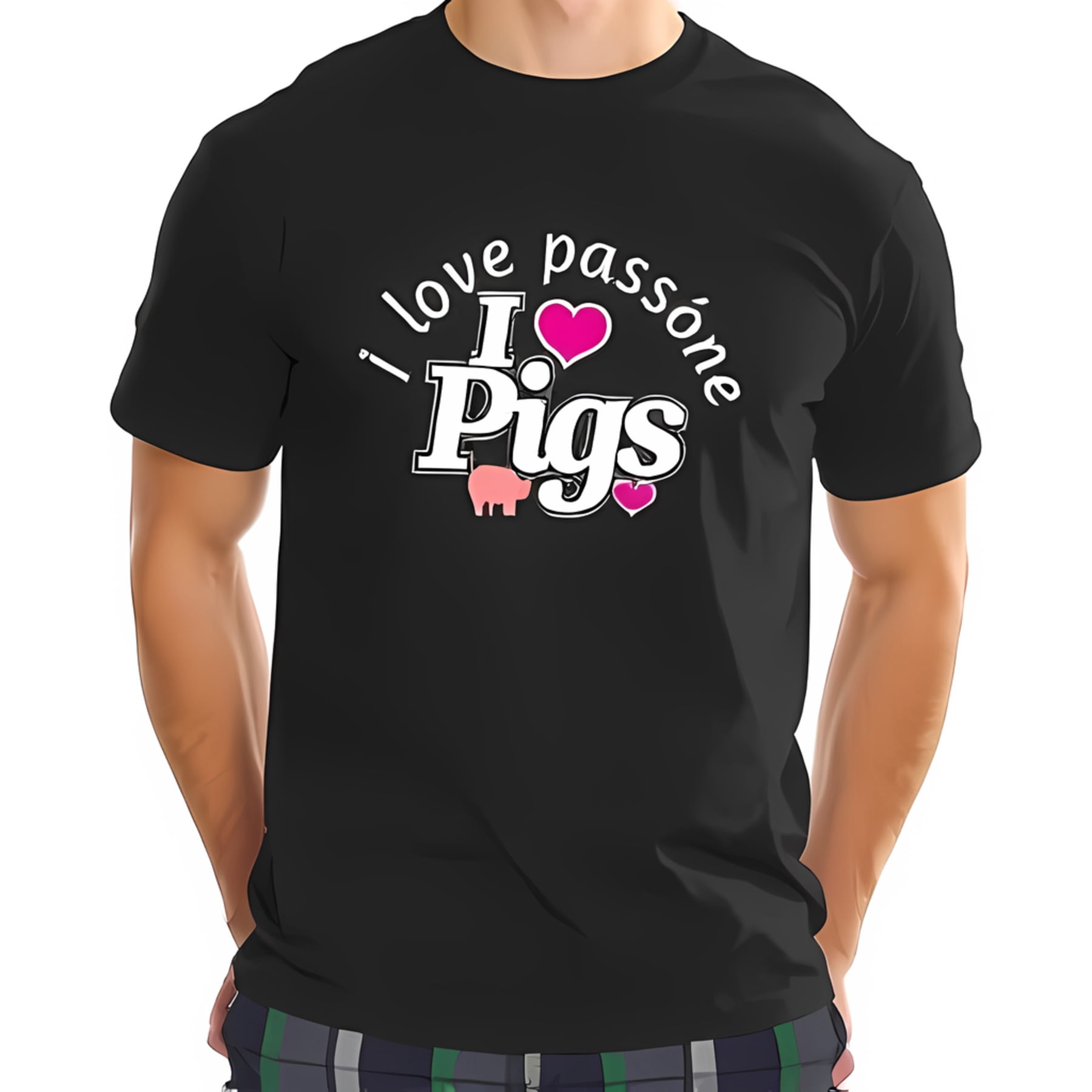 Stylish Black Cotton Short Sleeve T-Shirt with " I Love Pigs ...