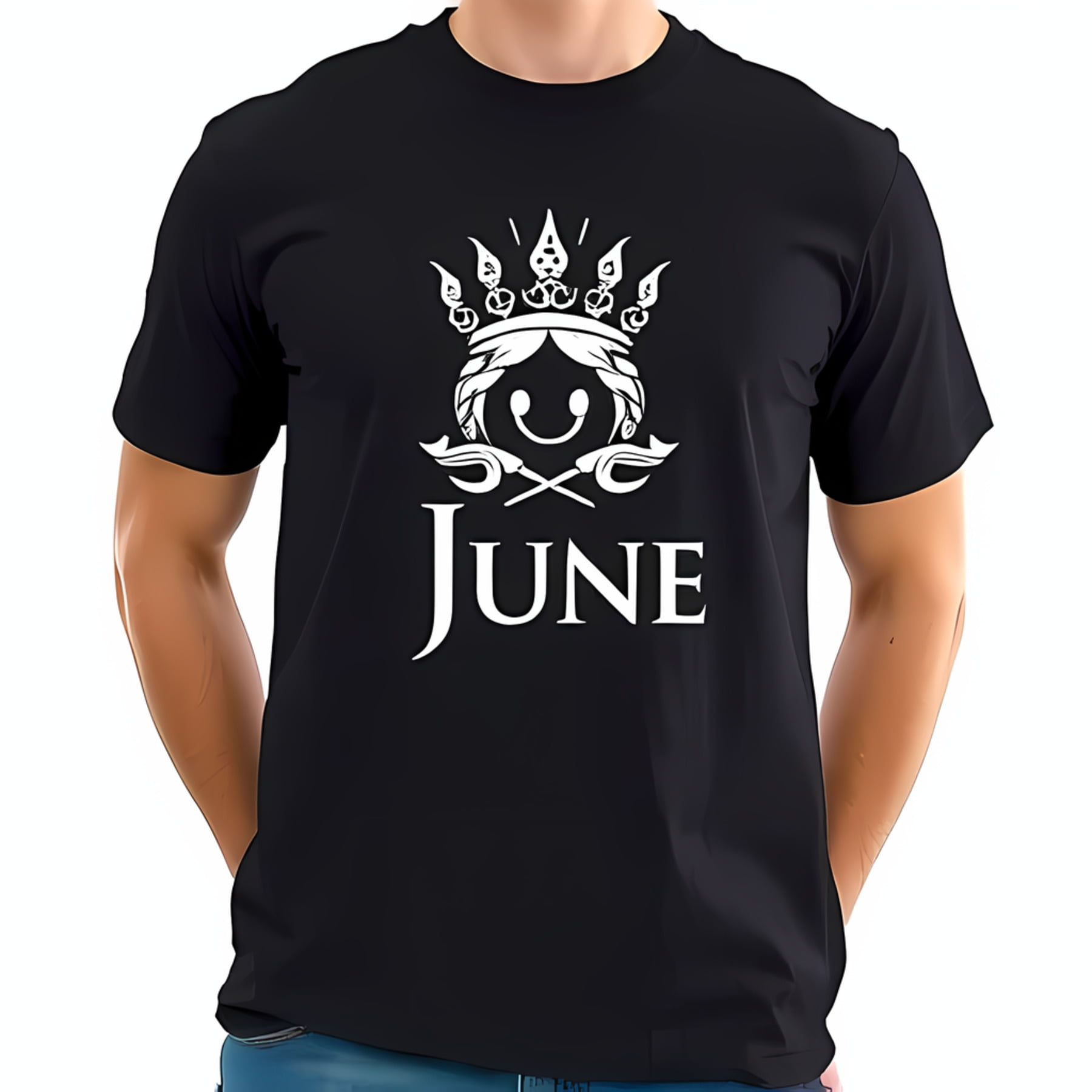 Stylish Black Cotton Short Sleeve T-Shirt with 'June' Graphic Crowned ...