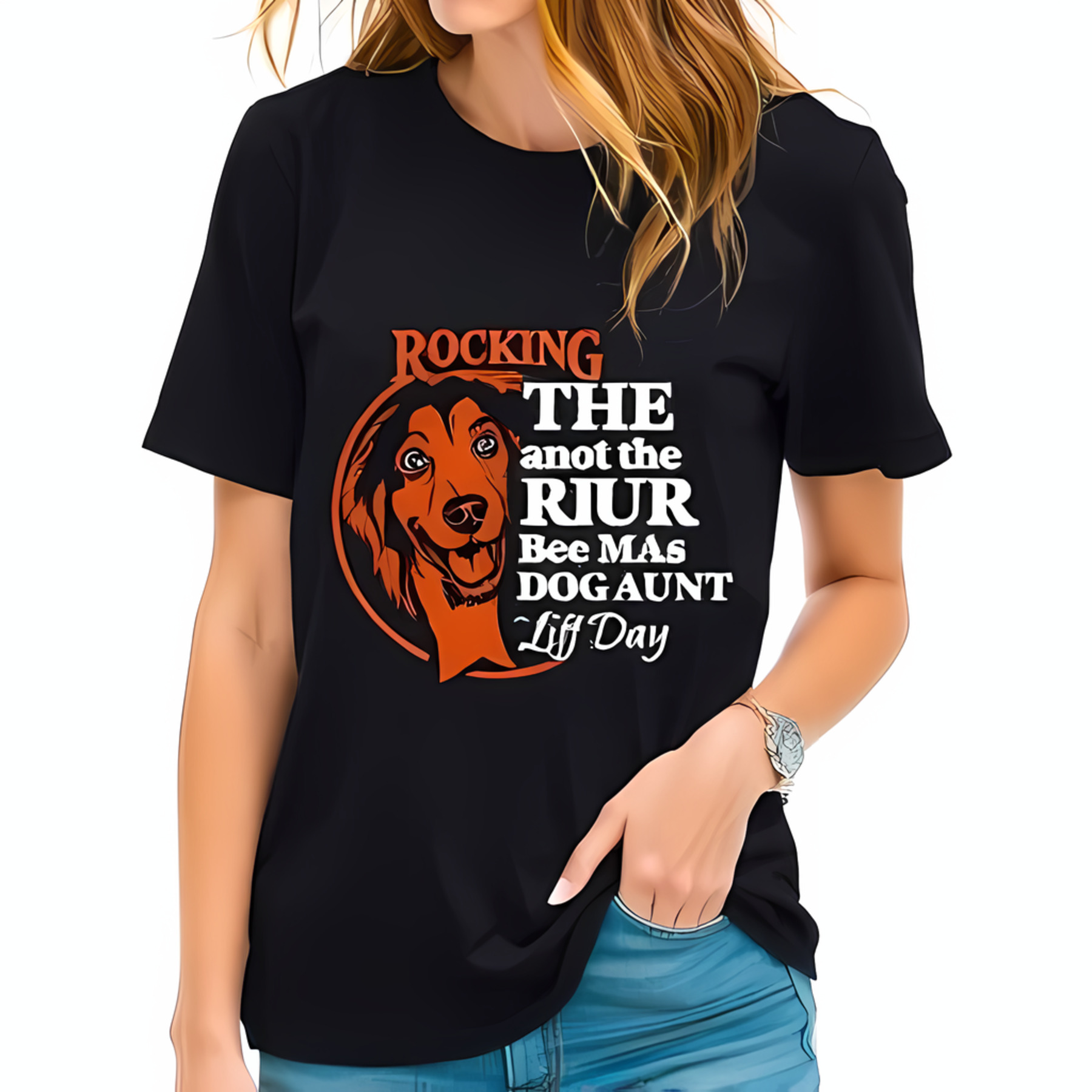 Stylish Black Cotton Short Sleeve T-Shirt with Long-Haired Dog Graphic ...
