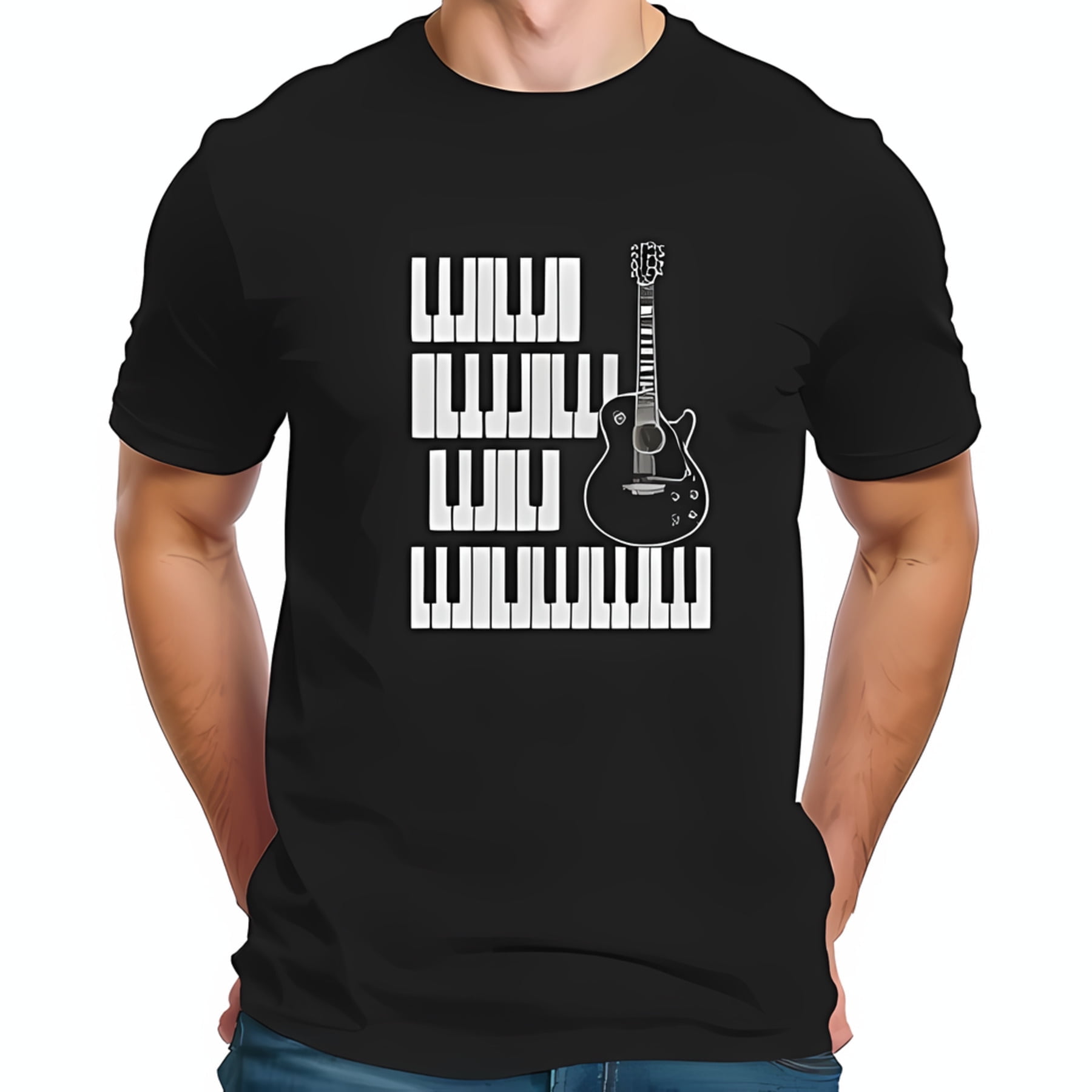 Stylish Black Cotton Short Sleeve T-Shirt with Minimalist Acoustic ...