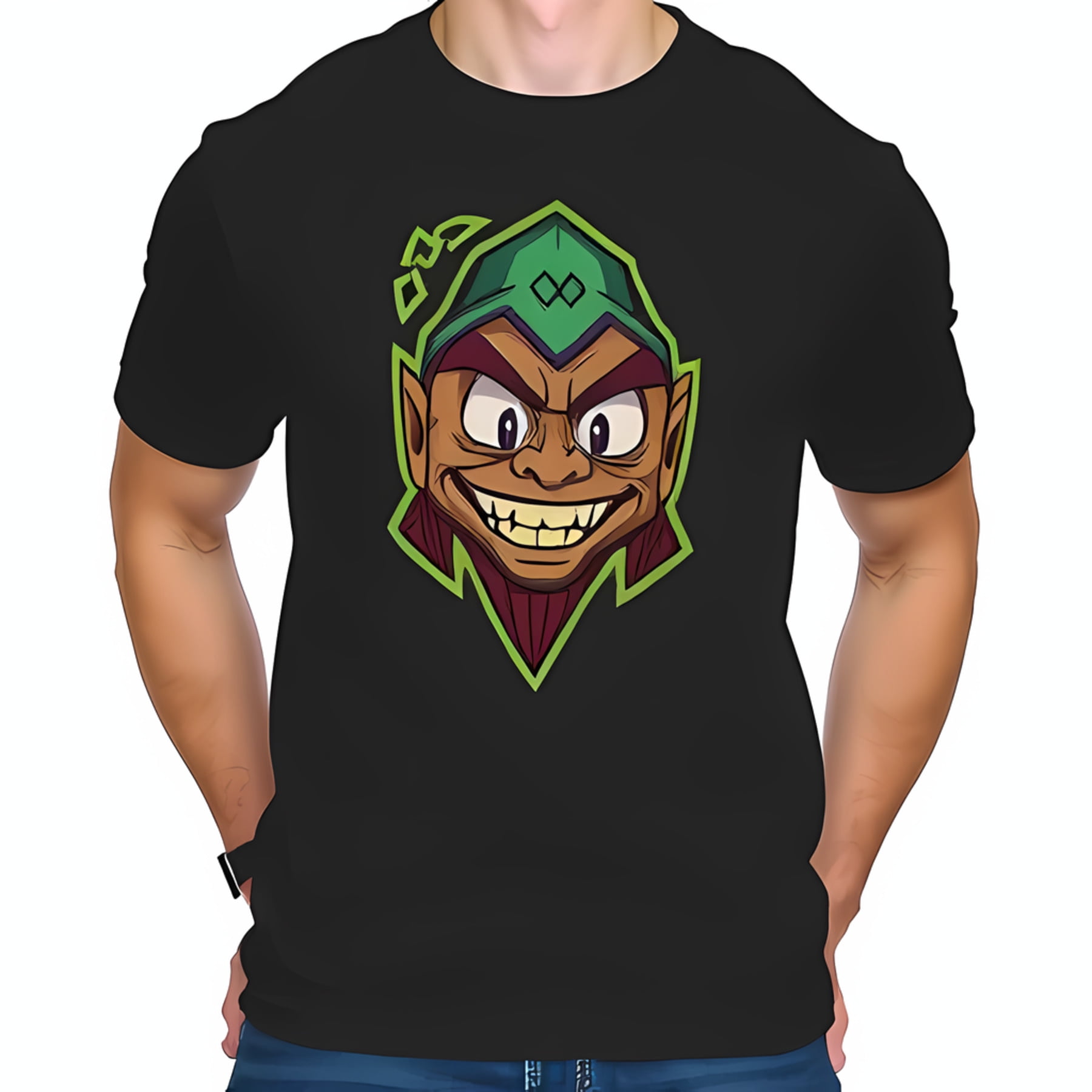 Stylish Black Cotton Short Sleeve T-Shirt with Mischievous Goblin ...