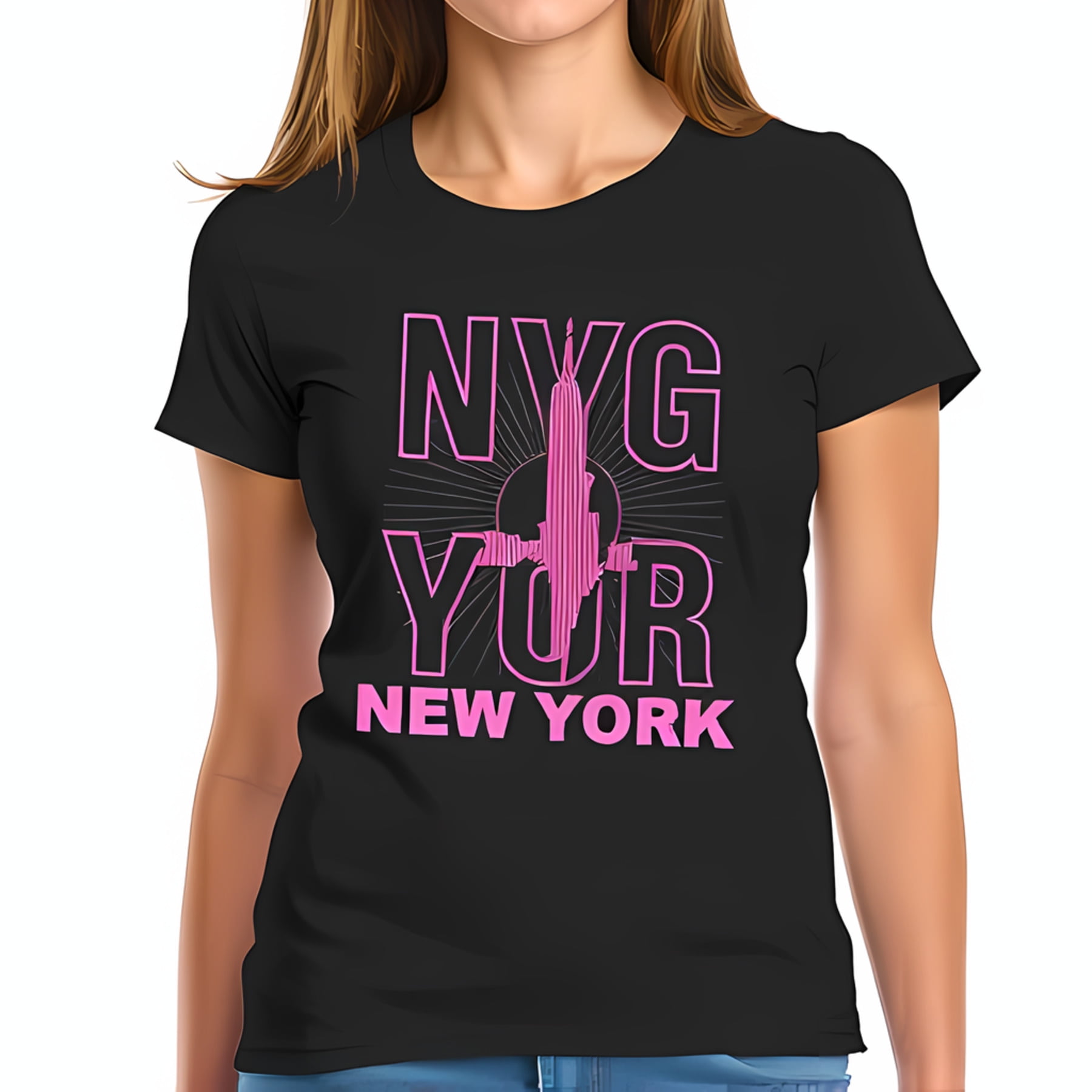 Stylish Black Cotton Short Sleeve T-Shirt with NYG YOR Graphic & Pink ...