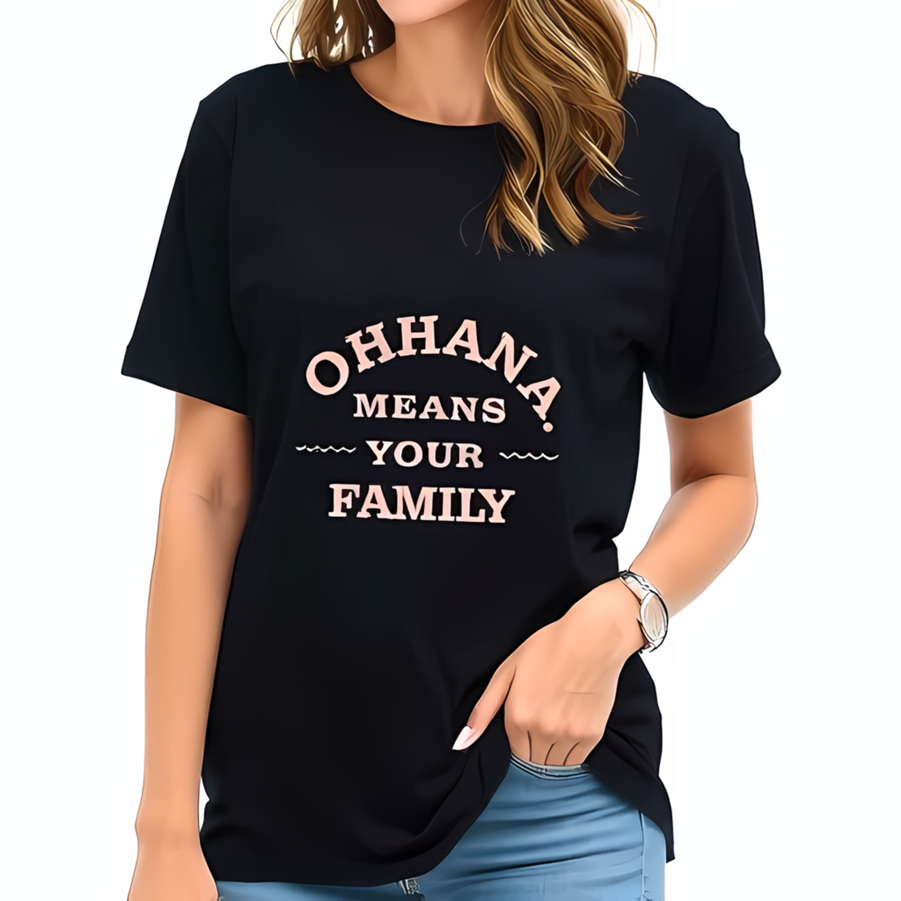 Stylish Black Cotton Short Sleeve T-Shirt with " OHANA MEANS YOUR ...