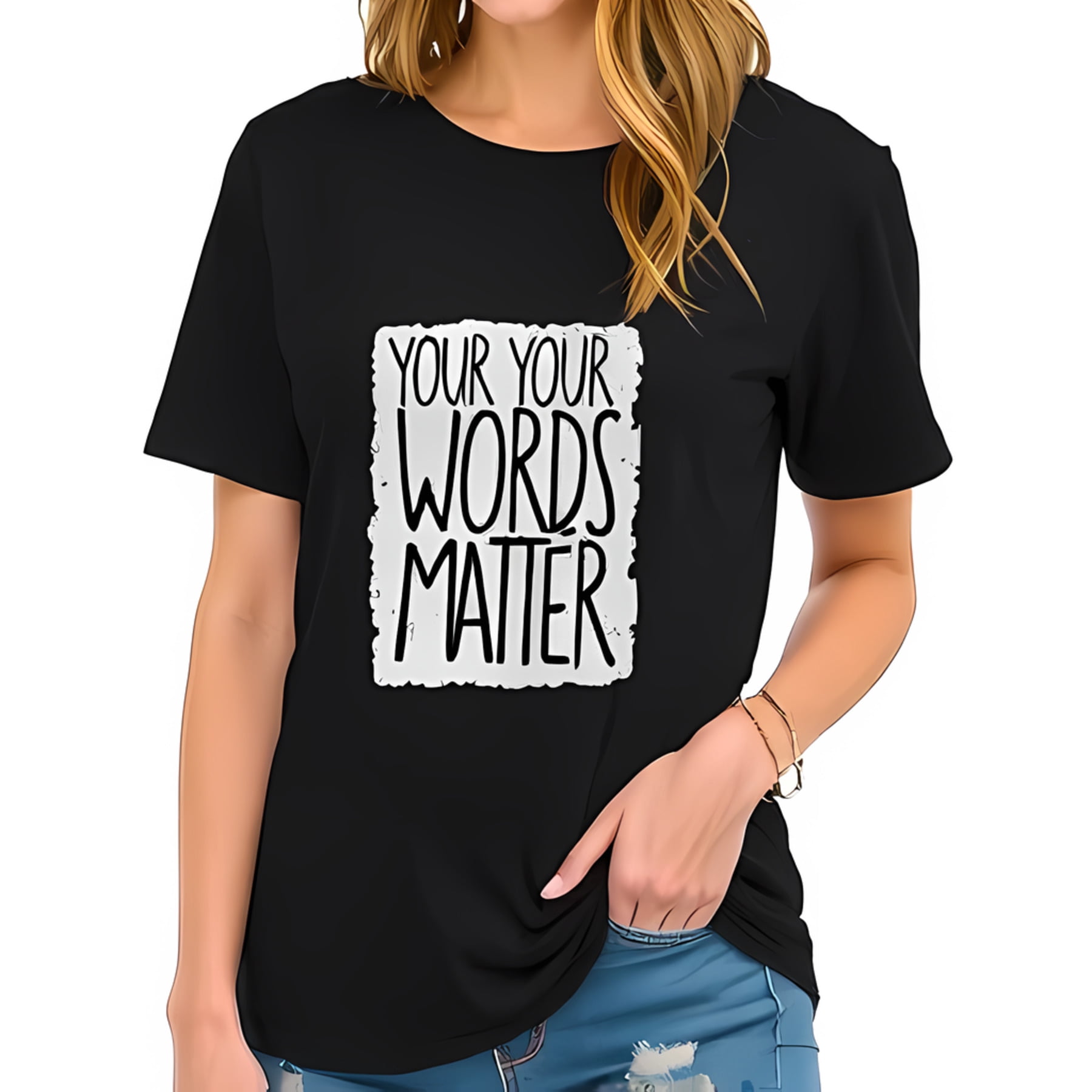 Stylish Black Cotton Short Sleeve T-Shirt with Off - White Rectangle ...