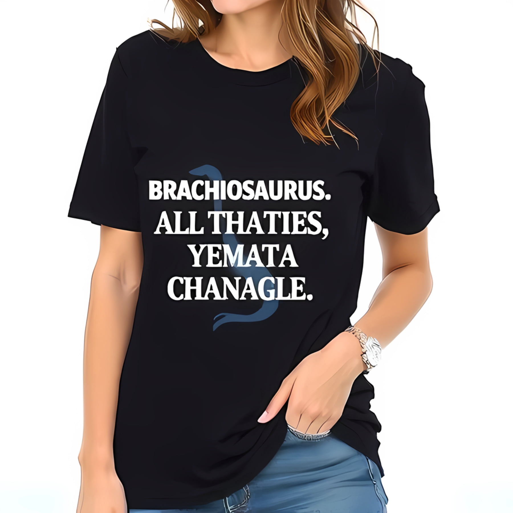 Stylish Black Cotton Short Sleeve T-Shirt with Playful 'BRACHIOSAURUS ...