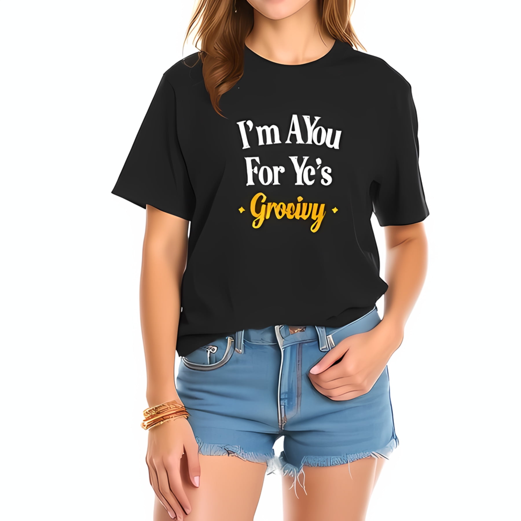 Stylish Black Cotton Short Sleeve T-Shirt with Playful 'I'm AYou For Yc's Groovy' Slogan ...