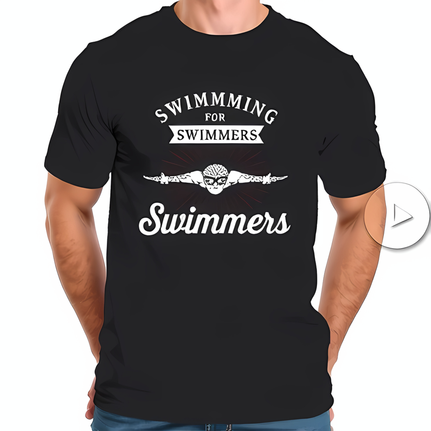 Stylish Black Cotton Short Sleeve T-Shirt with Playful Swimmer ...