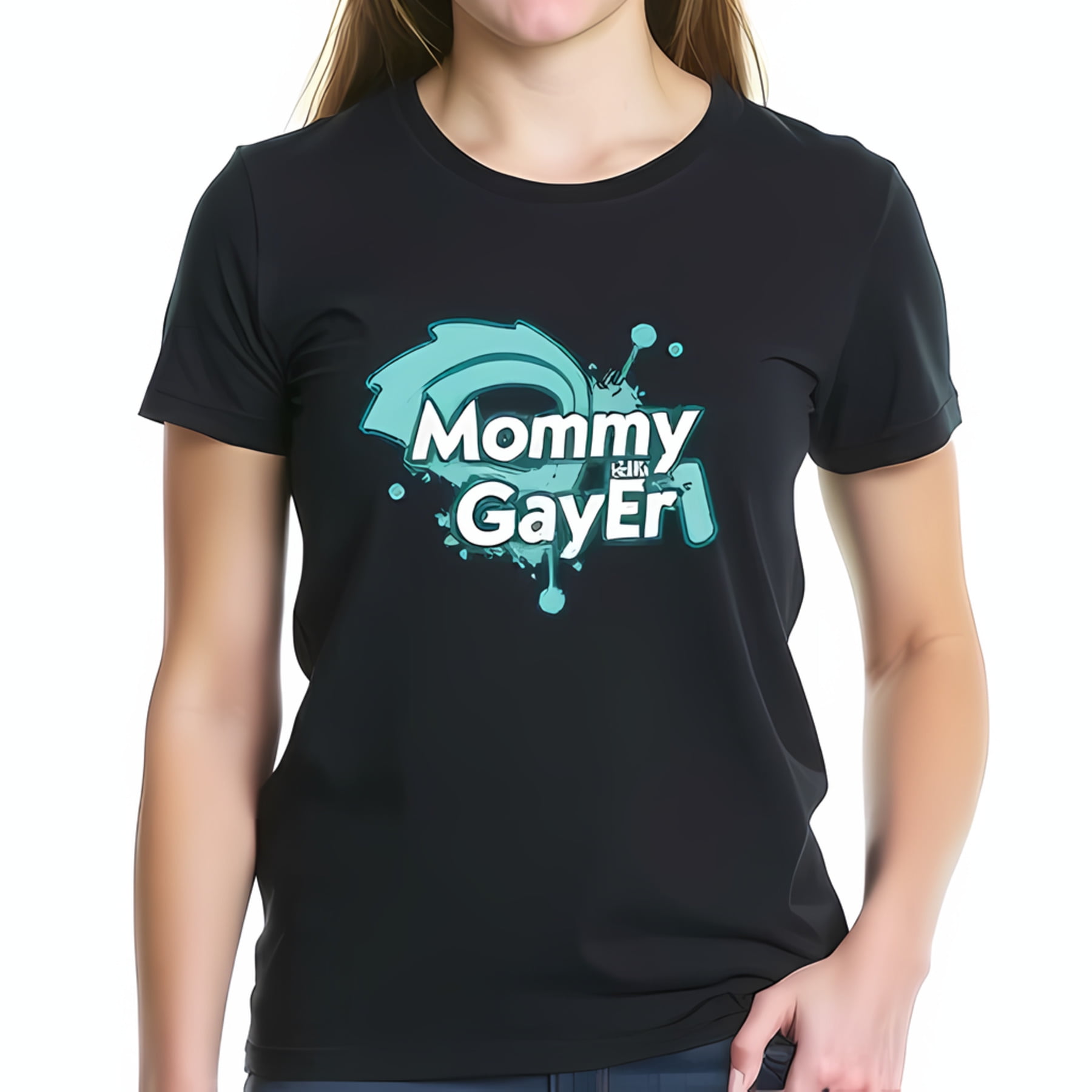 Stylish Black Cotton Short Sleeve T-Shirt with Playful Teal Splash ...