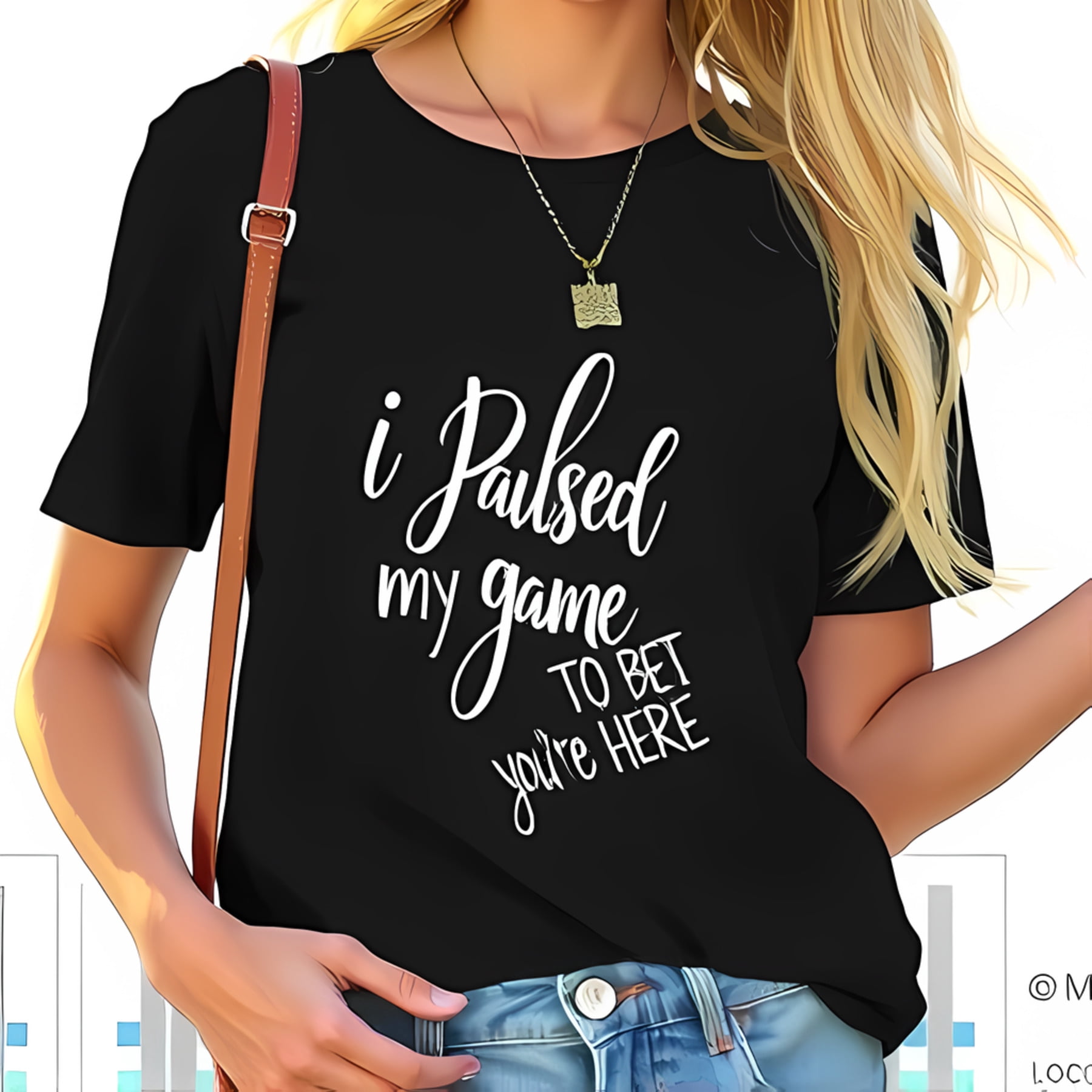 Stylish Black Cotton Short Sleeve T-Shirt with Playful " i Paused my ...