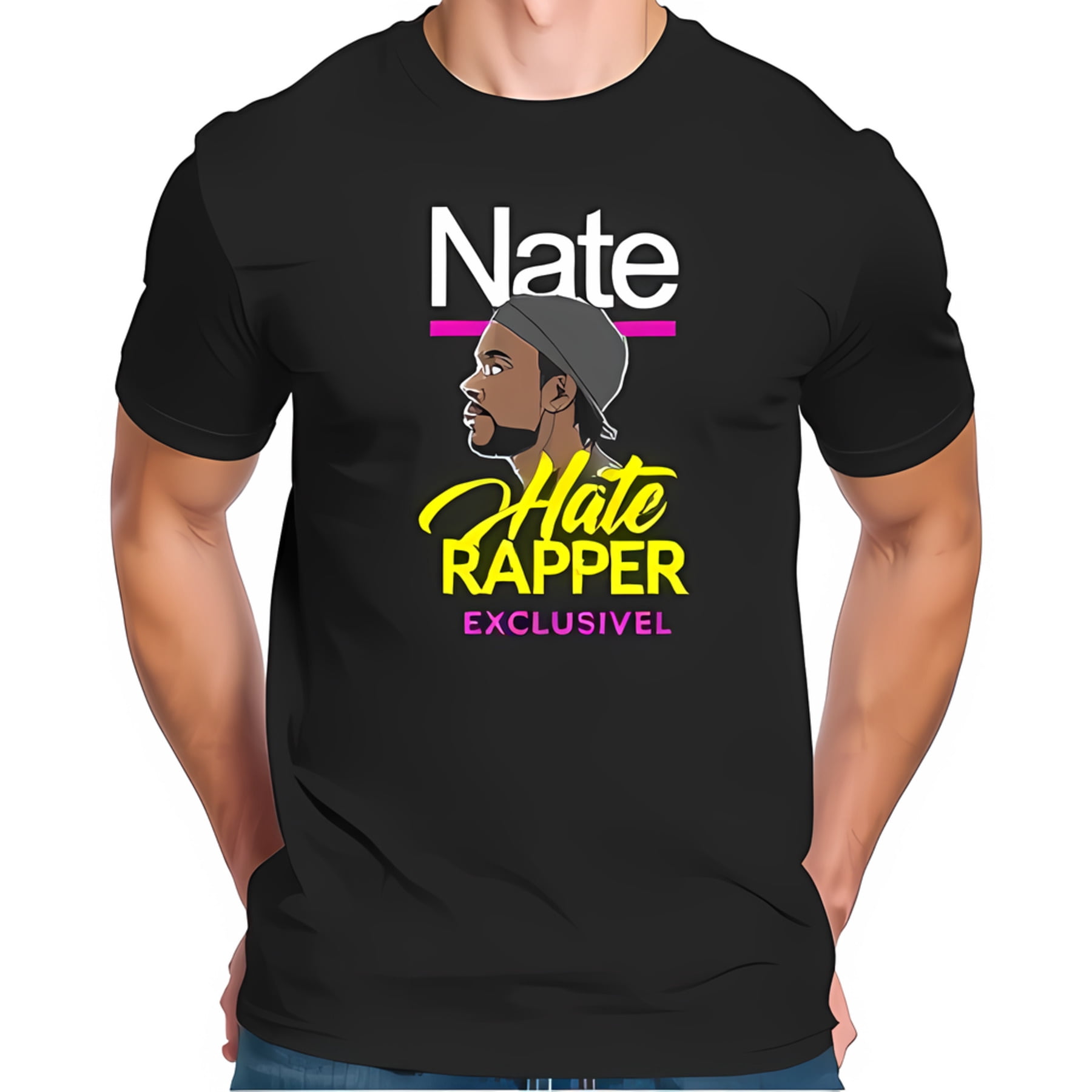 Stylish Black Cotton Short Sleeve T-Shirt with Rapper Illustration ...