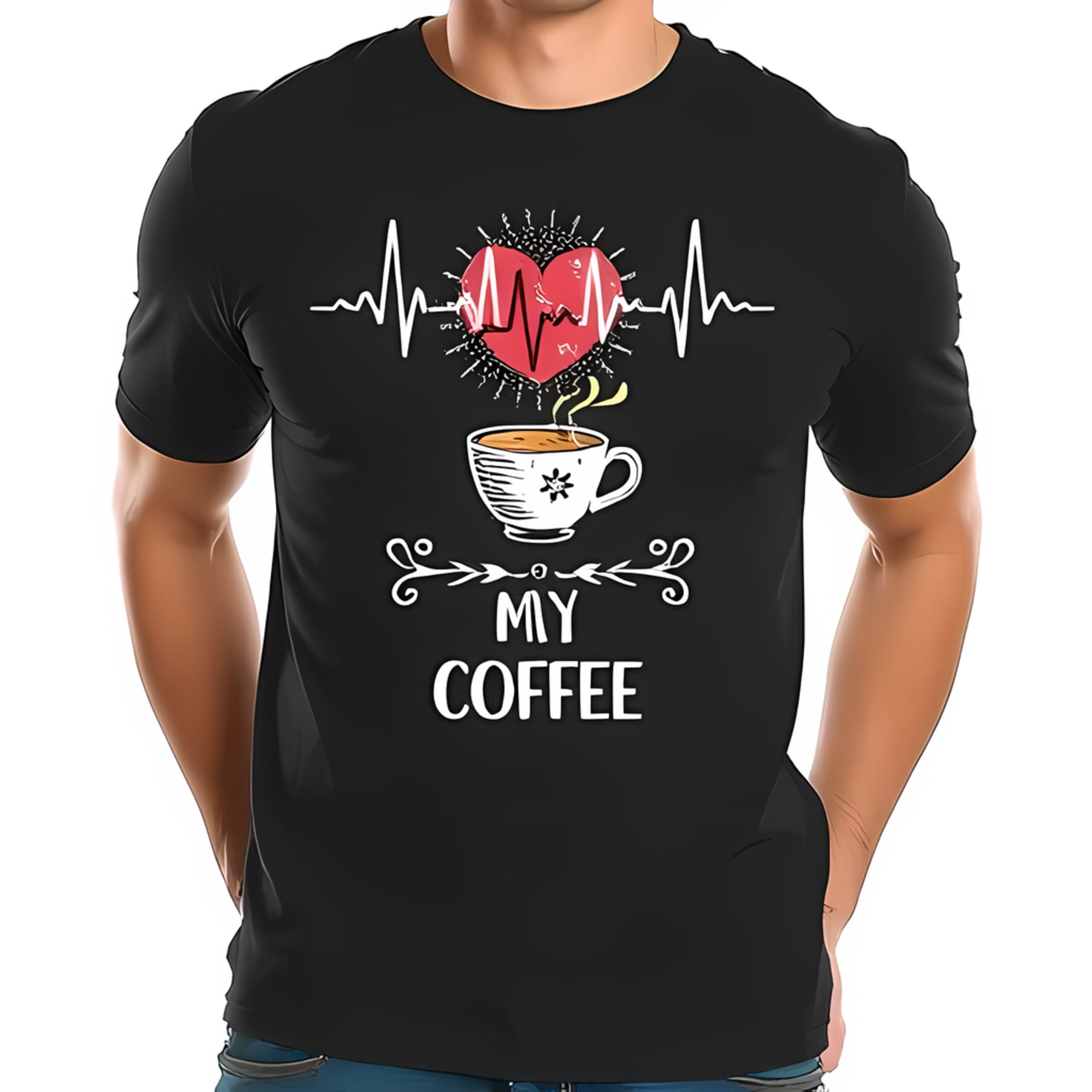 Stylish Black Cotton Short Sleeve T-Shirt with Red Heartbeat EKG ...