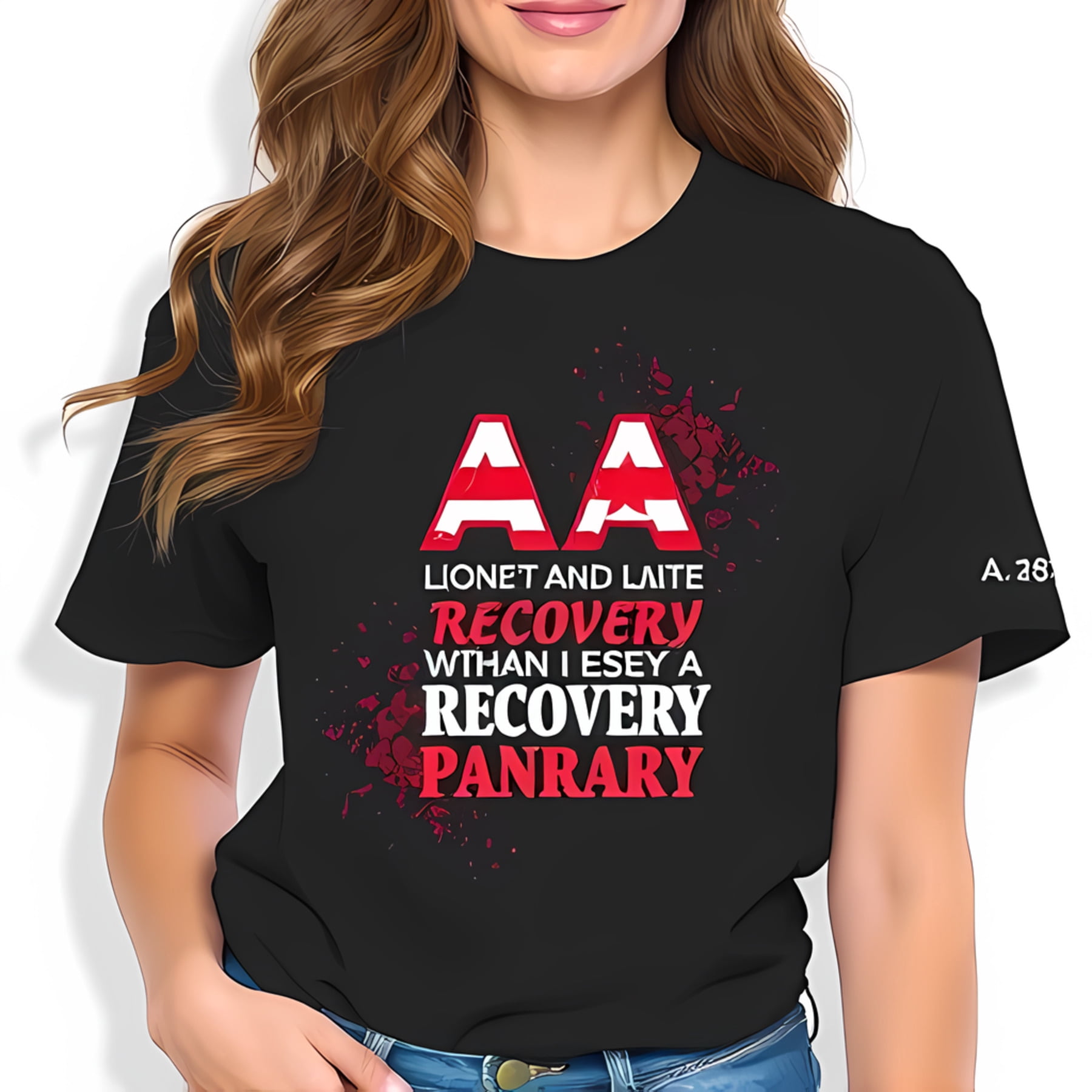 Stylish Black Cotton Short Sleeve T-Shirt with Red & White 'AA' Graphic ...