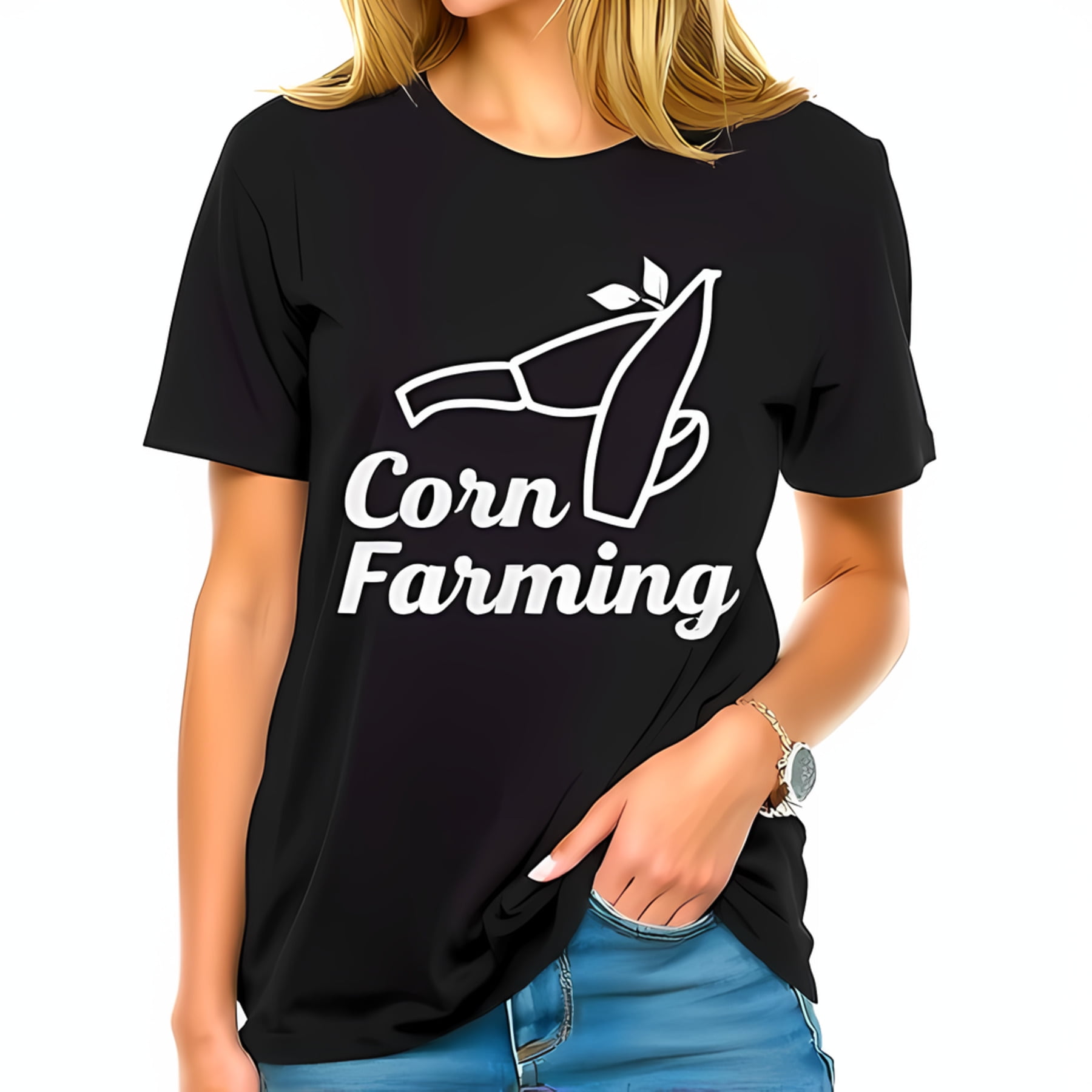 Stylish Black Cotton Short Sleeve T-Shirt with Retro Corn Cob Graphic ...