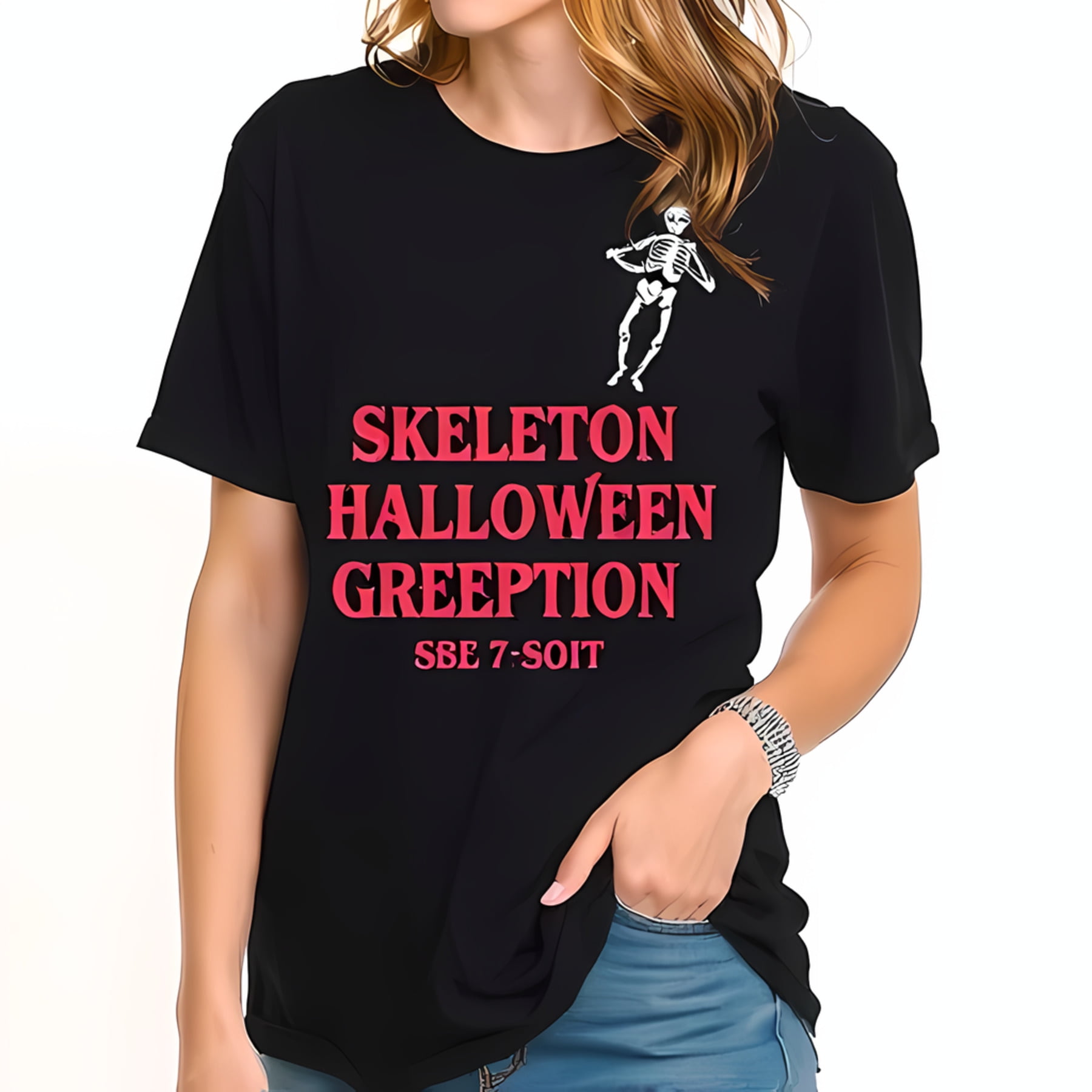 Stylish Black Cotton Short Sleeve T-Shirt with " SKELETON HALLOWEEN ...