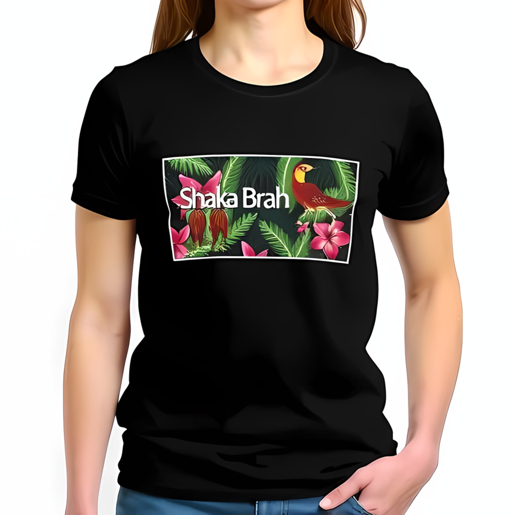 Stylish Black Cotton Short Sleeve T-Shirt with " Shaka Brah " Design ...