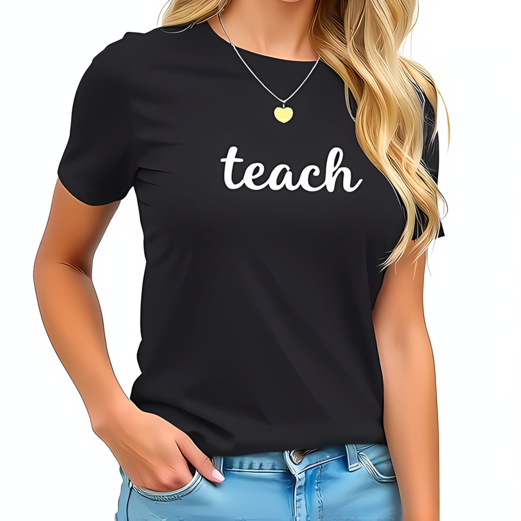 Stylish Black Cotton Short Sleeve T-Shirt with 'Teach' in Elegant ...