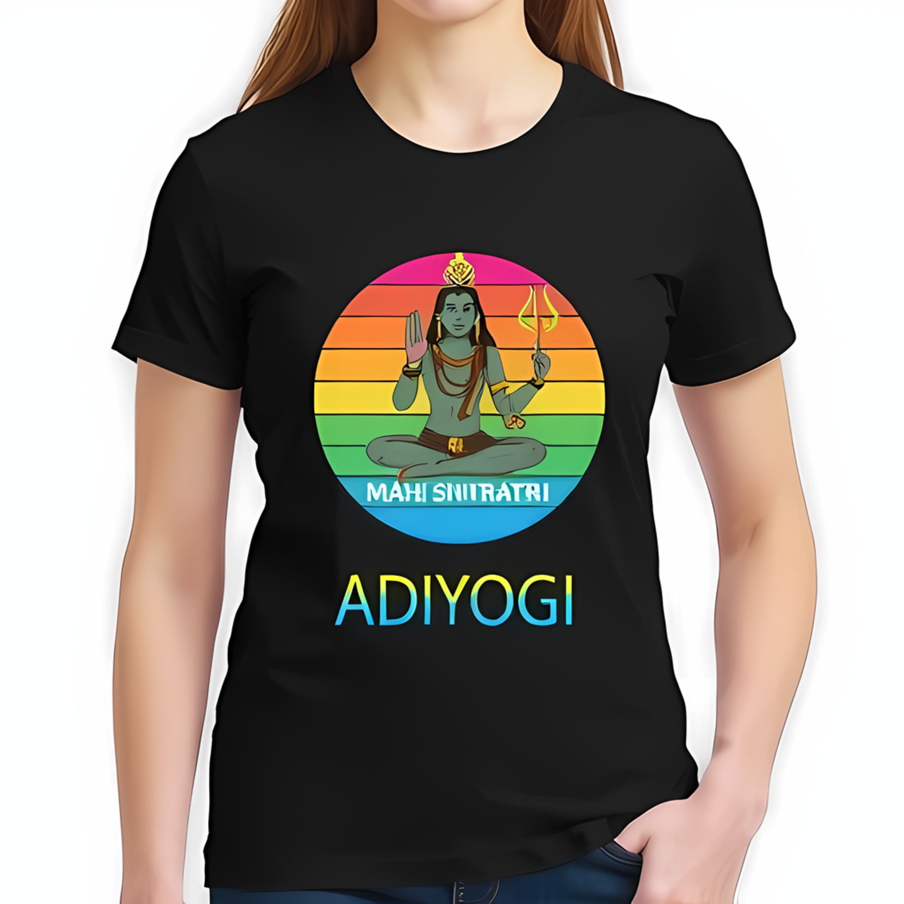 Stylish Black Cotton Short Sleeve T-Shirt with Vibrant Adiyogi Graphic ...