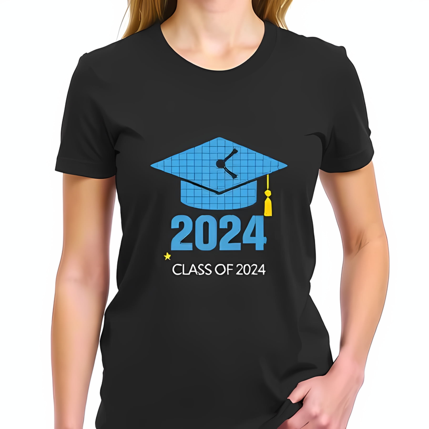 Stylish Black Cotton Short Sleeve T-Shirt with Vibrant Blue Graduation ...