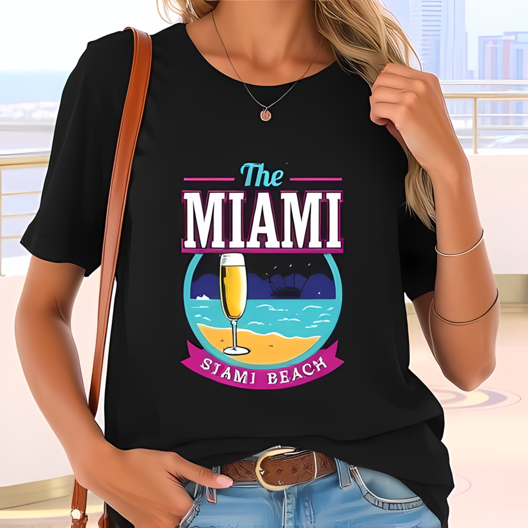 Stylish Black Cotton Short Sleeve T-Shirt with Vibrant Champagne Flute ...